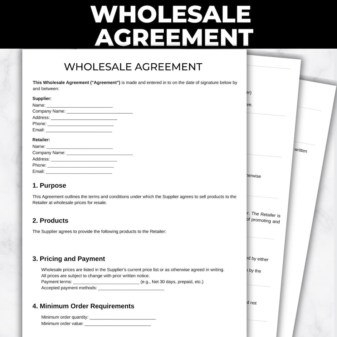 Wholesale Agreement Form Template, Printable Supplier Retailer Contract ...