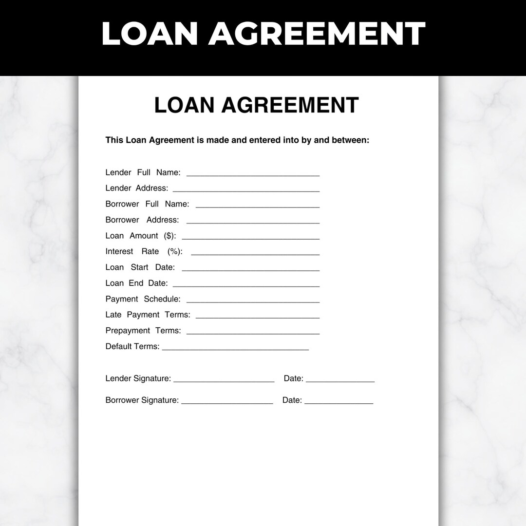 Loan Agreement, Loan Template, Fillable Loan Contract, Personal Loan ...