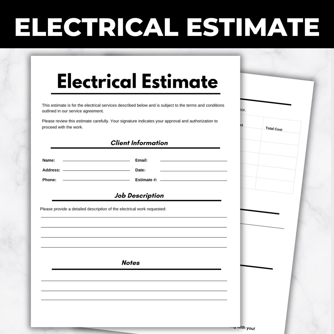 Editable Electrical Estimate Form, Contractor Invoice (PDF, Canva) - Etsy