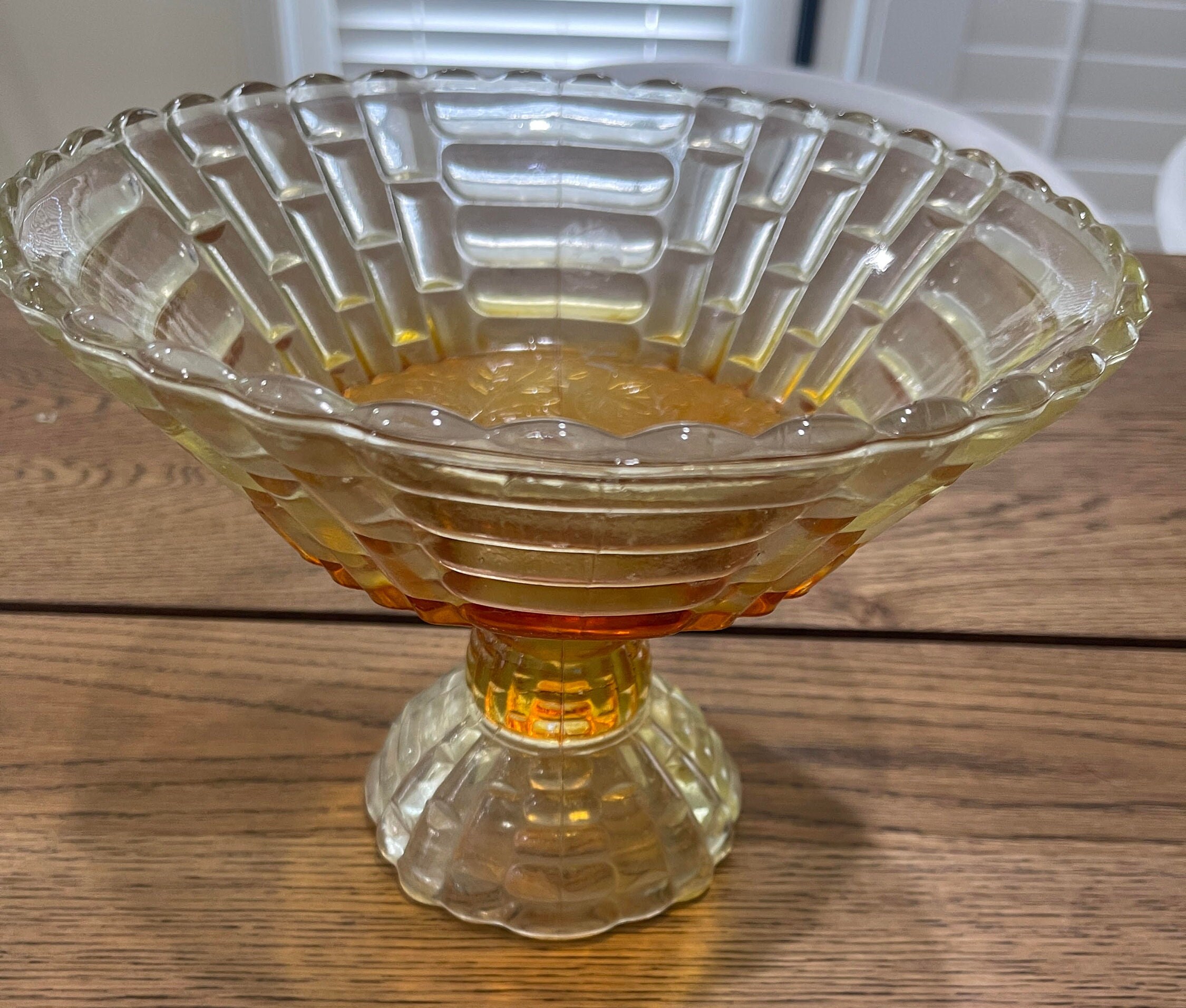 Jeannette Louisa Depression Glass Compote Large-amberina Flashed Floral ...