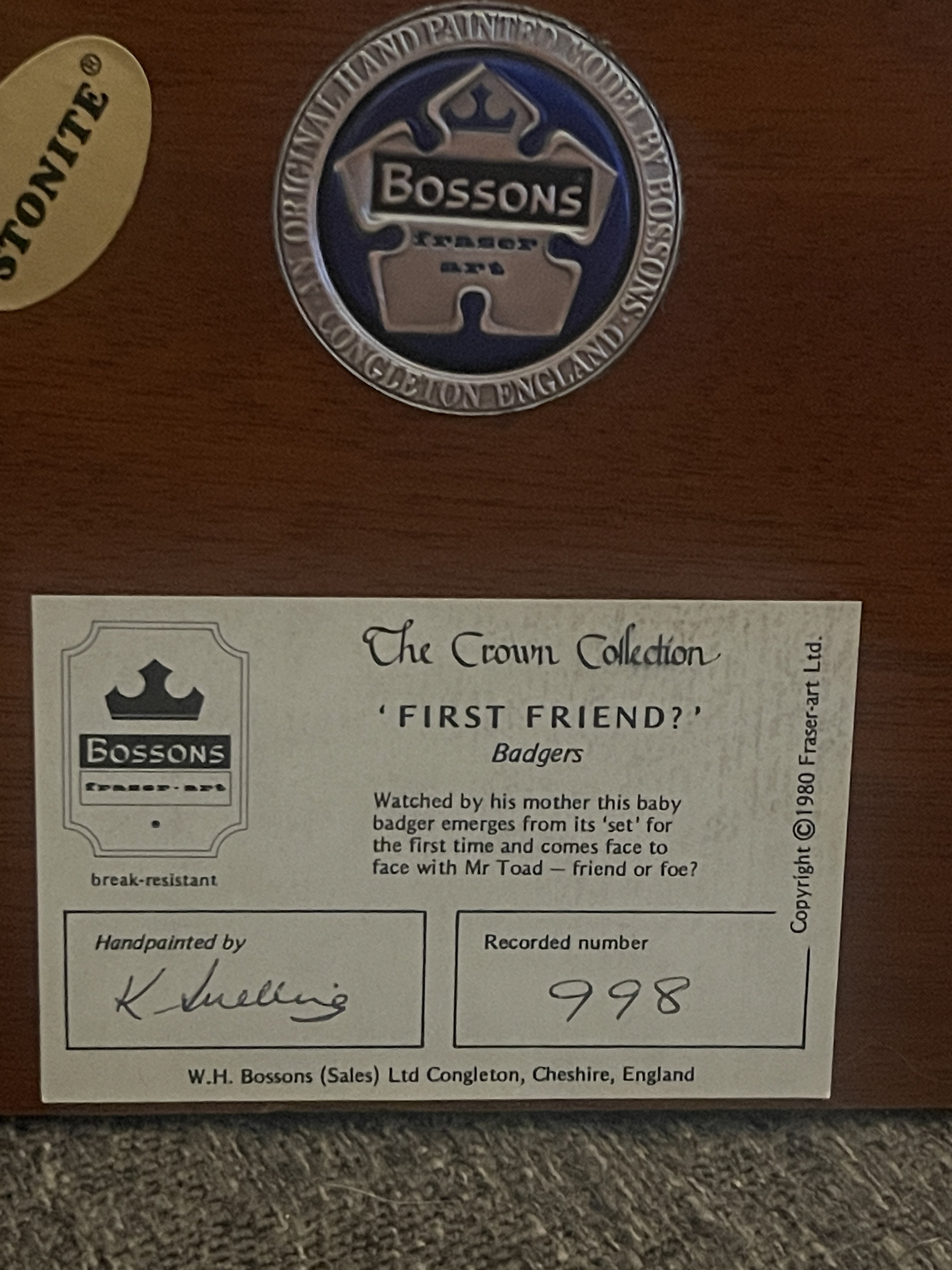 Bossons Fraser Crown Collection England "first Friends" Badger - Etsy