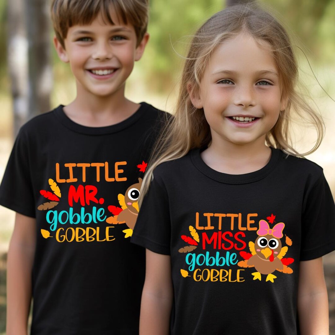 Little Miss Gobble Gobble Girls Thanksgiving Shirt, Cute Thanksgiving ...