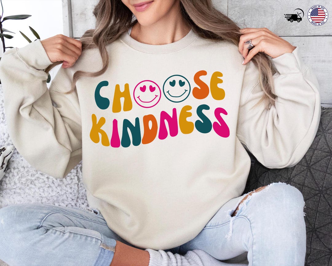 Choose Kindness Smiley Face Shirt, Retro Colorful Teacher Sweatshirt ...