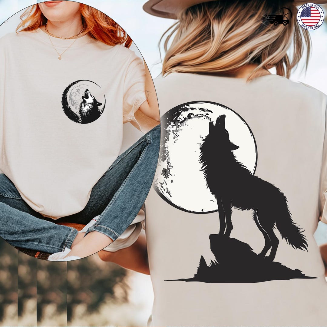 Wolf Moon T-shirt, Howling Wolf Graphic Tee, Oversized Animal Print ...