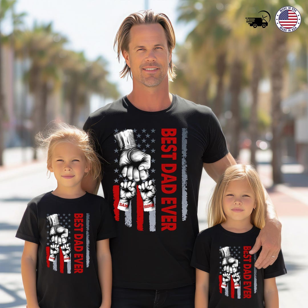 Best Dad Ever With Kids Names Fist Bump Shirt, Custom Dad Gift ...