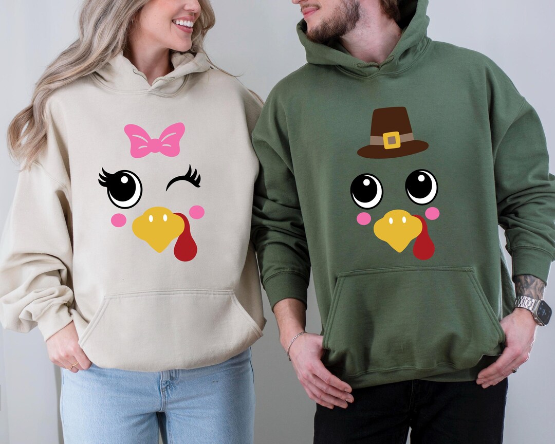 Thanksgiving Turkey Face Couple Sweatshirt, Fall Adult Sweaters, Funny ...