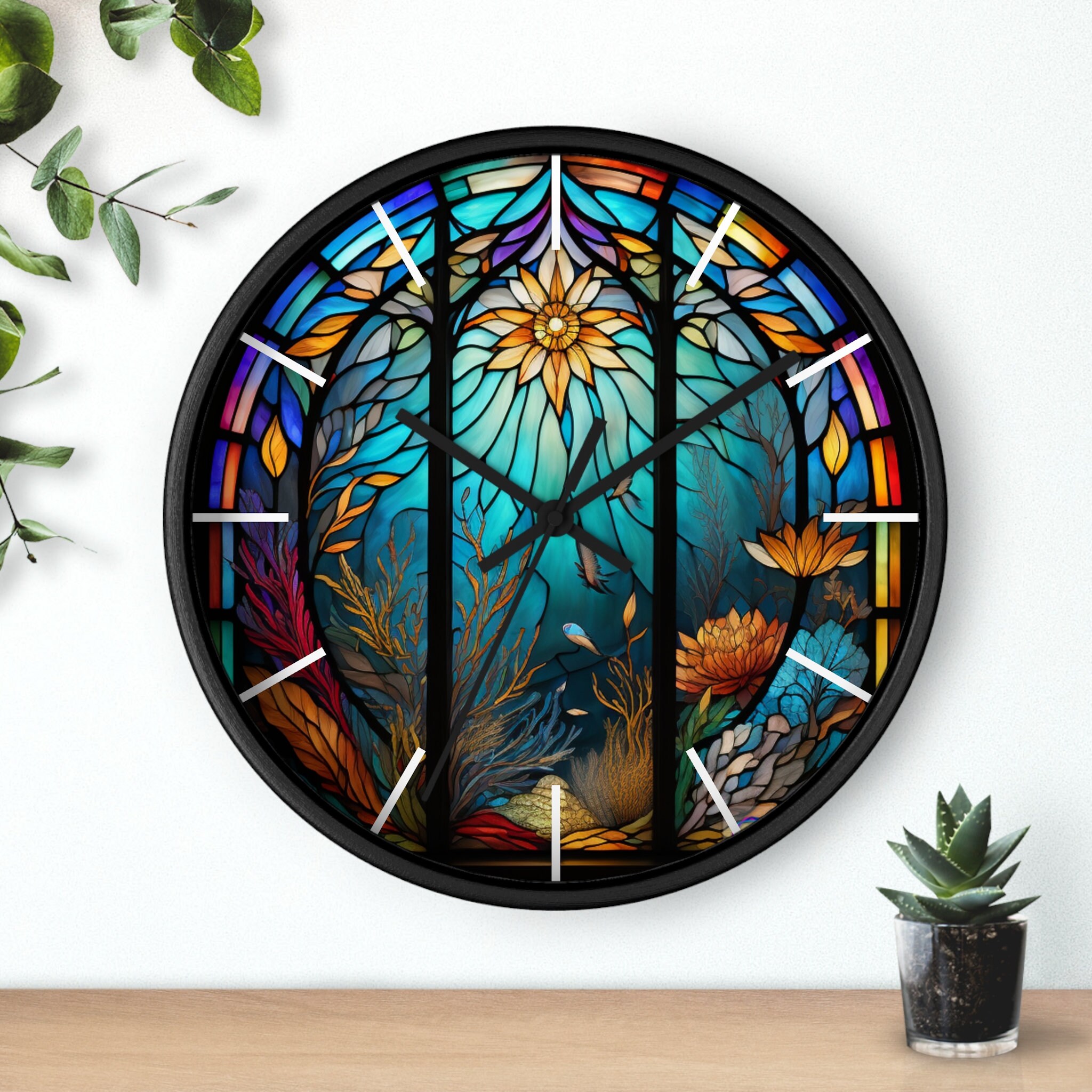 Aquaglow Stained Glass Wall Clock, Stained Glass Window ,art Wall Clock ...