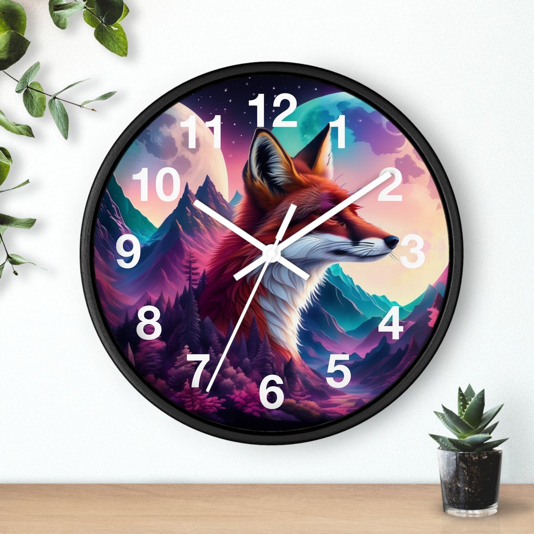 Fox Realm: Stained Glass Clock, Forest Animal Art Edition, Round Clock ...