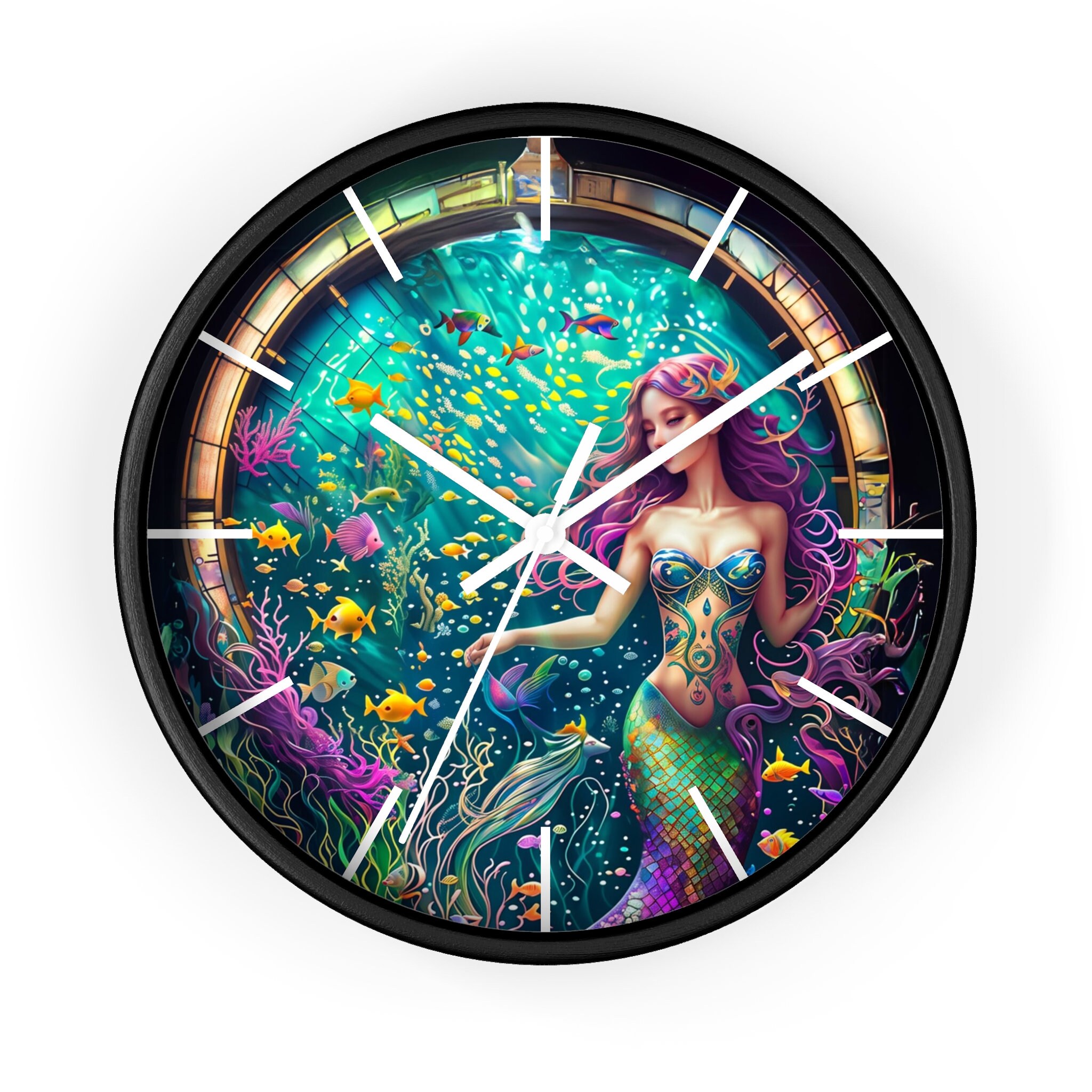 Aquaelegance Mermaid Stained Glass Wall Clock: Oceanic Artistry Edition ...