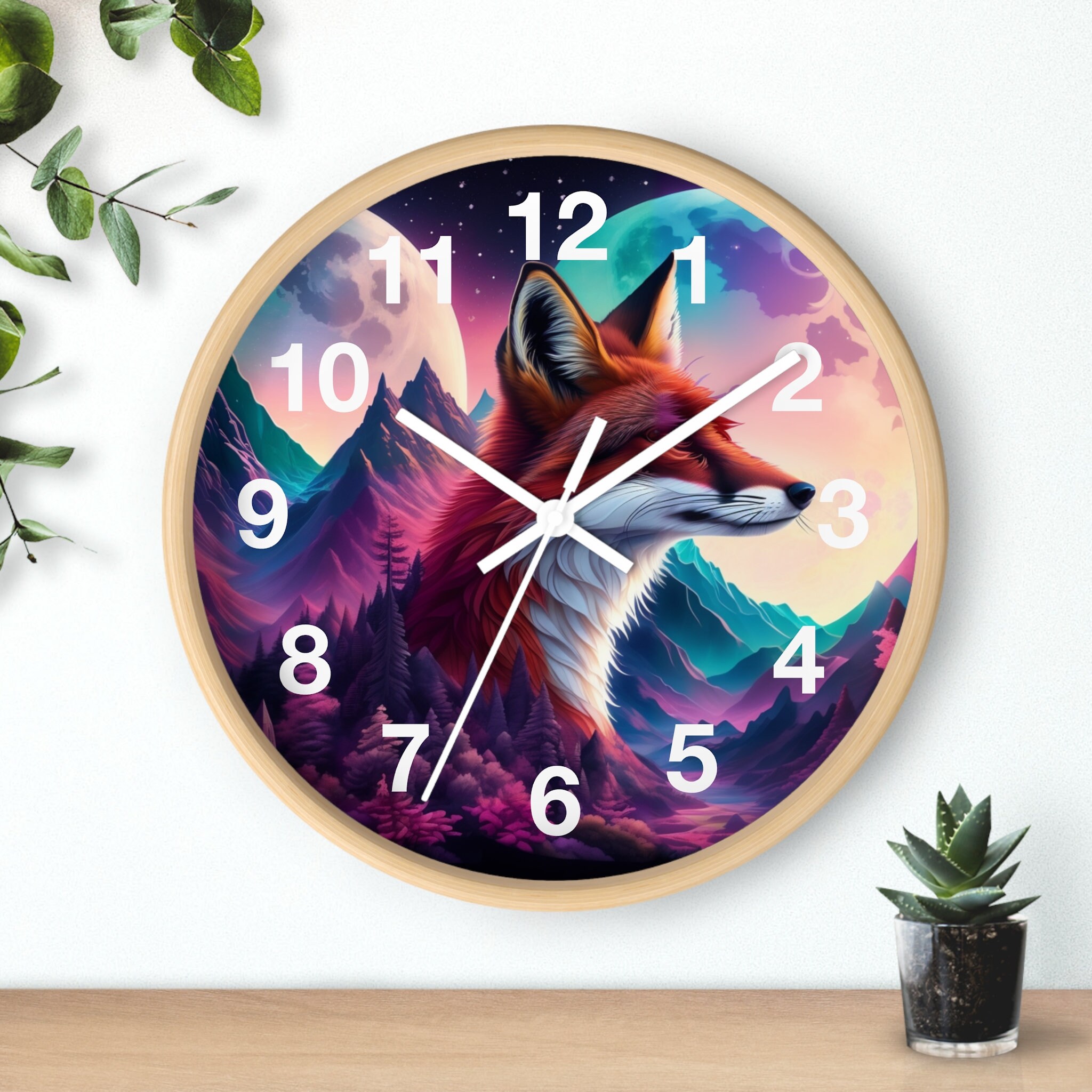 Fox Realm: Stained Glass Clock, Forest Animal Art Edition, Round Clock ...