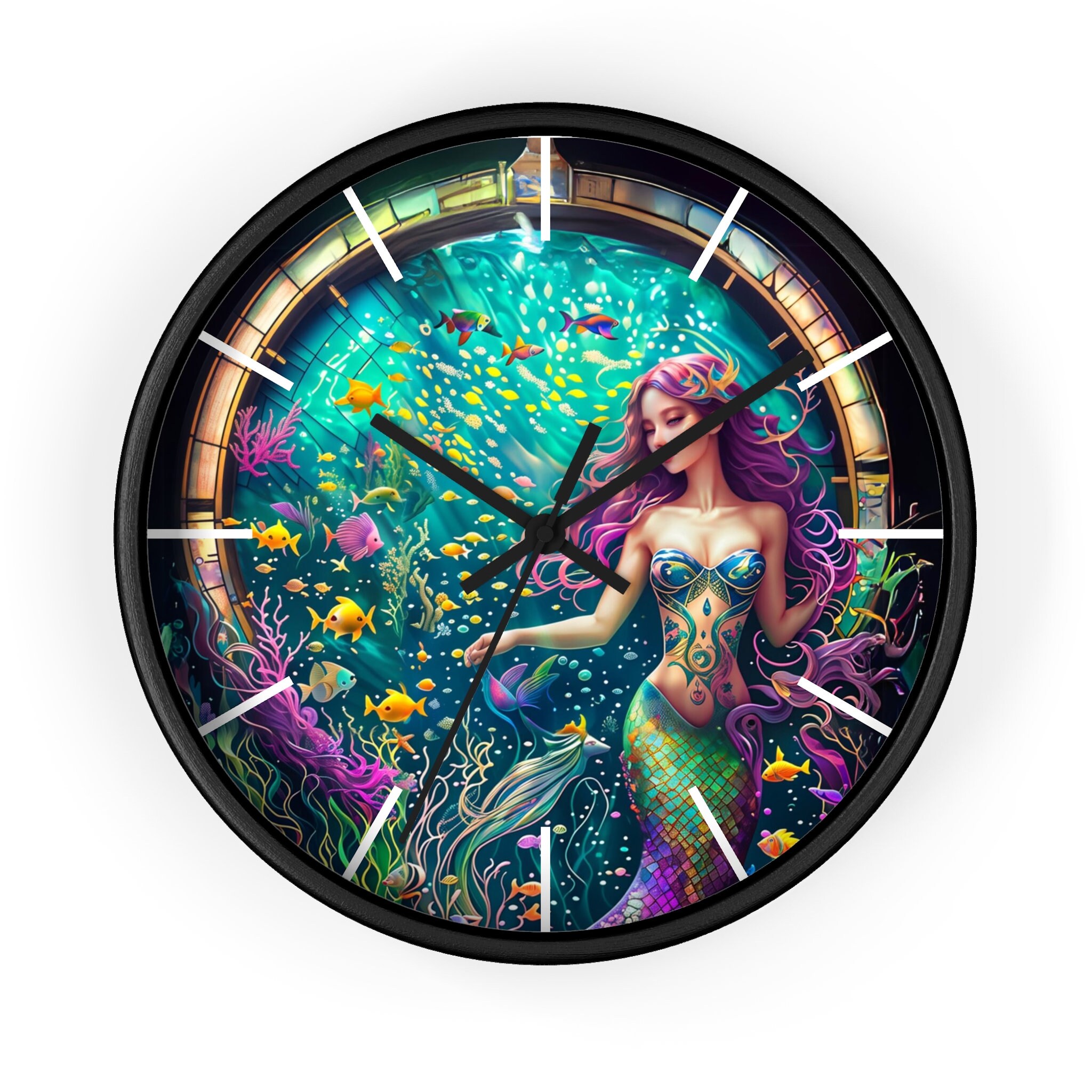 Aquaelegance Mermaid Stained Glass Wall Clock: Oceanic Artistry Edition ...