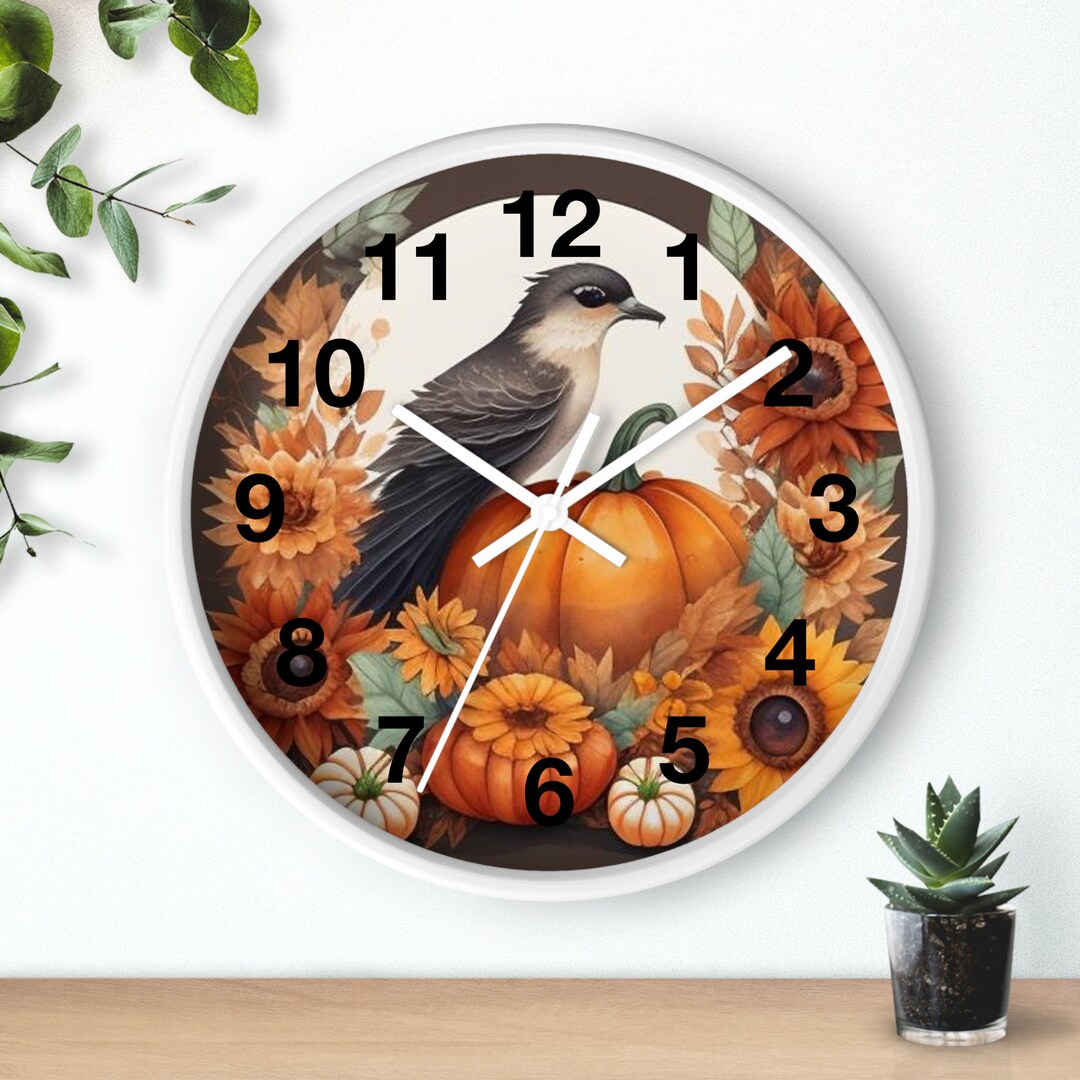 Feathered Foliage Timepiece: Autumn Bird Clock 10x10 - Etsy