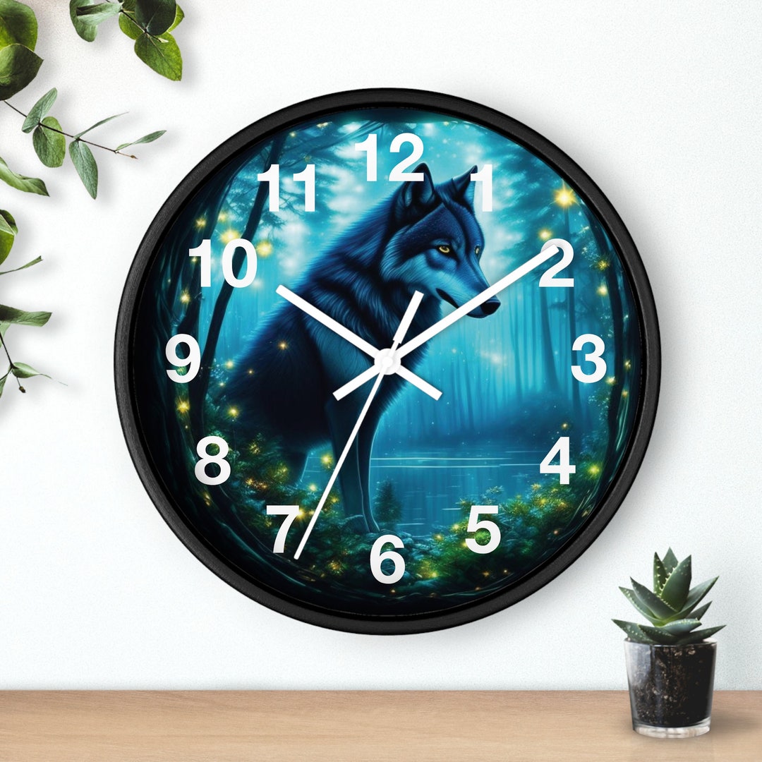 Moonlit Howl: Wolf's Elegance Round Wall Clock - Etsy