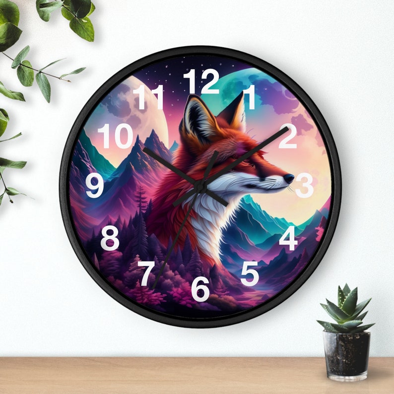 Fox Realm: Stained Glass Clock, Forest Animal Art Edition, Round Clock ...