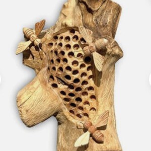 Bees on Honey Bee Hive Wall Decor, Art, Bee Wood Carving, Insect Statue ...