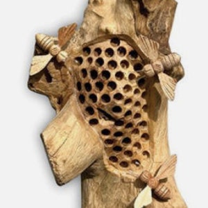 Bees on Honey Bee Hive Wall Decor, Art, Bee Wood Carving, Insect Statue ...