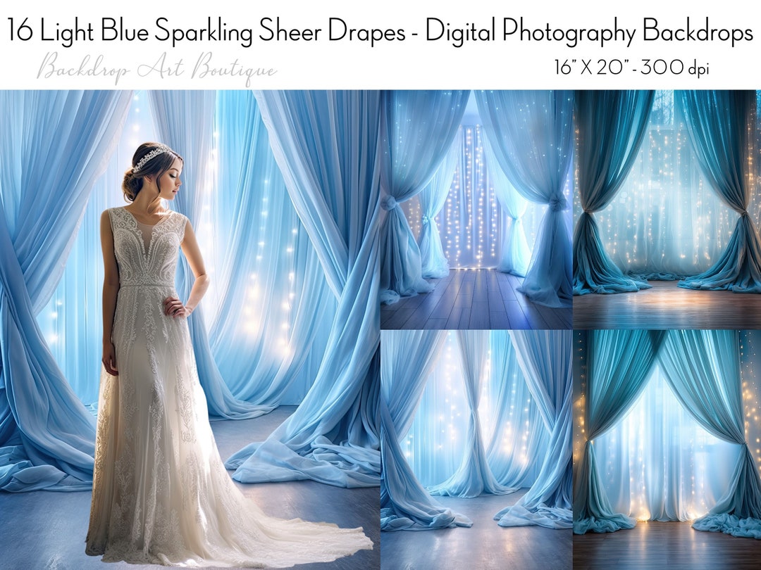 16 LIGHT BLUE Digital Backdrops for Photographers: Sparkling Organza ...