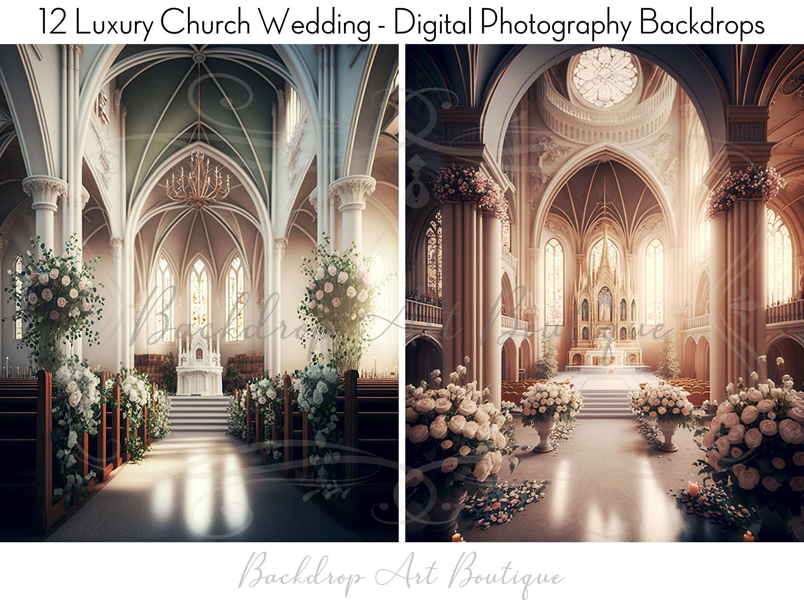 12 Luxurious Grandeur Church Digital Backdrops for Photographers Bridal ...