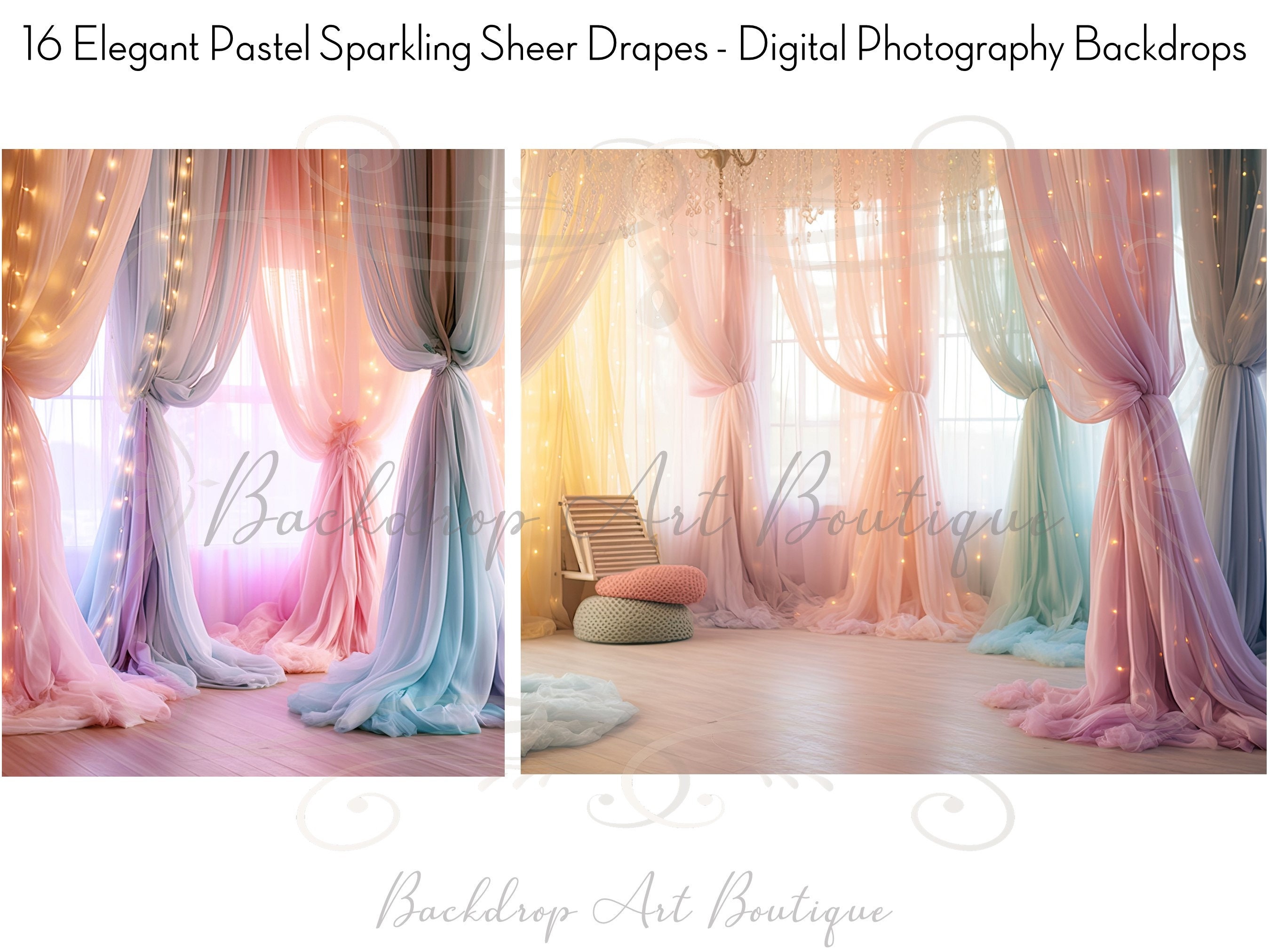 16 PASTEL Digital Backdrops for Photographers: Sparkling Flowing ...