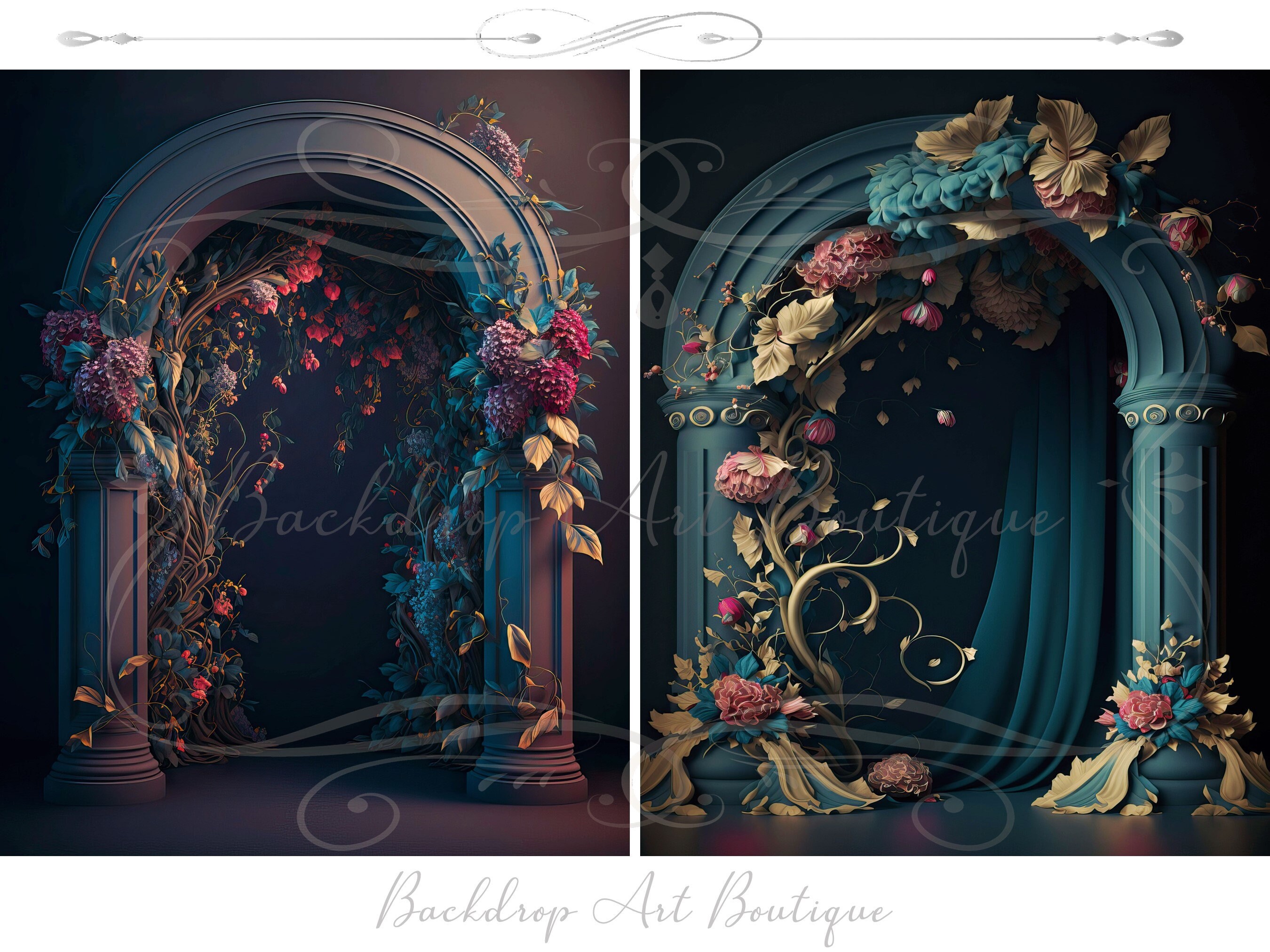 Captivating Baroque Floral Arch Digital Backdrops for Photographers ...