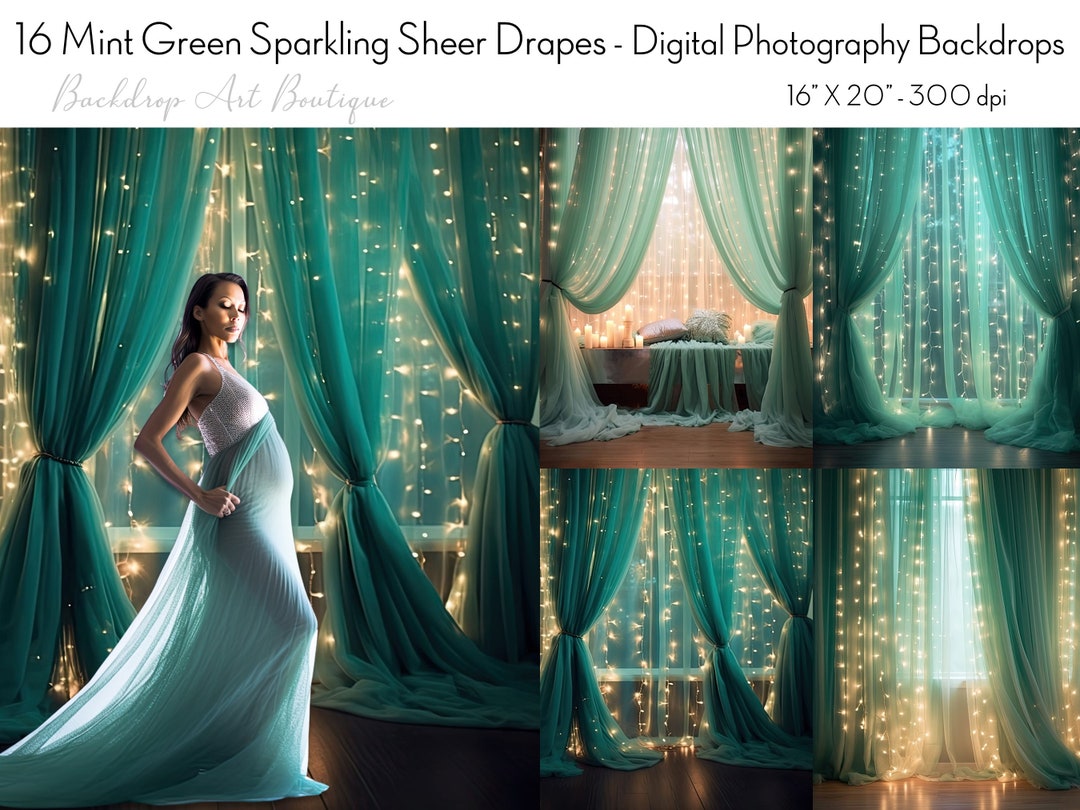 16 MINT GREEN Digital Backdrops for Photographers: Sparkling Organza ...