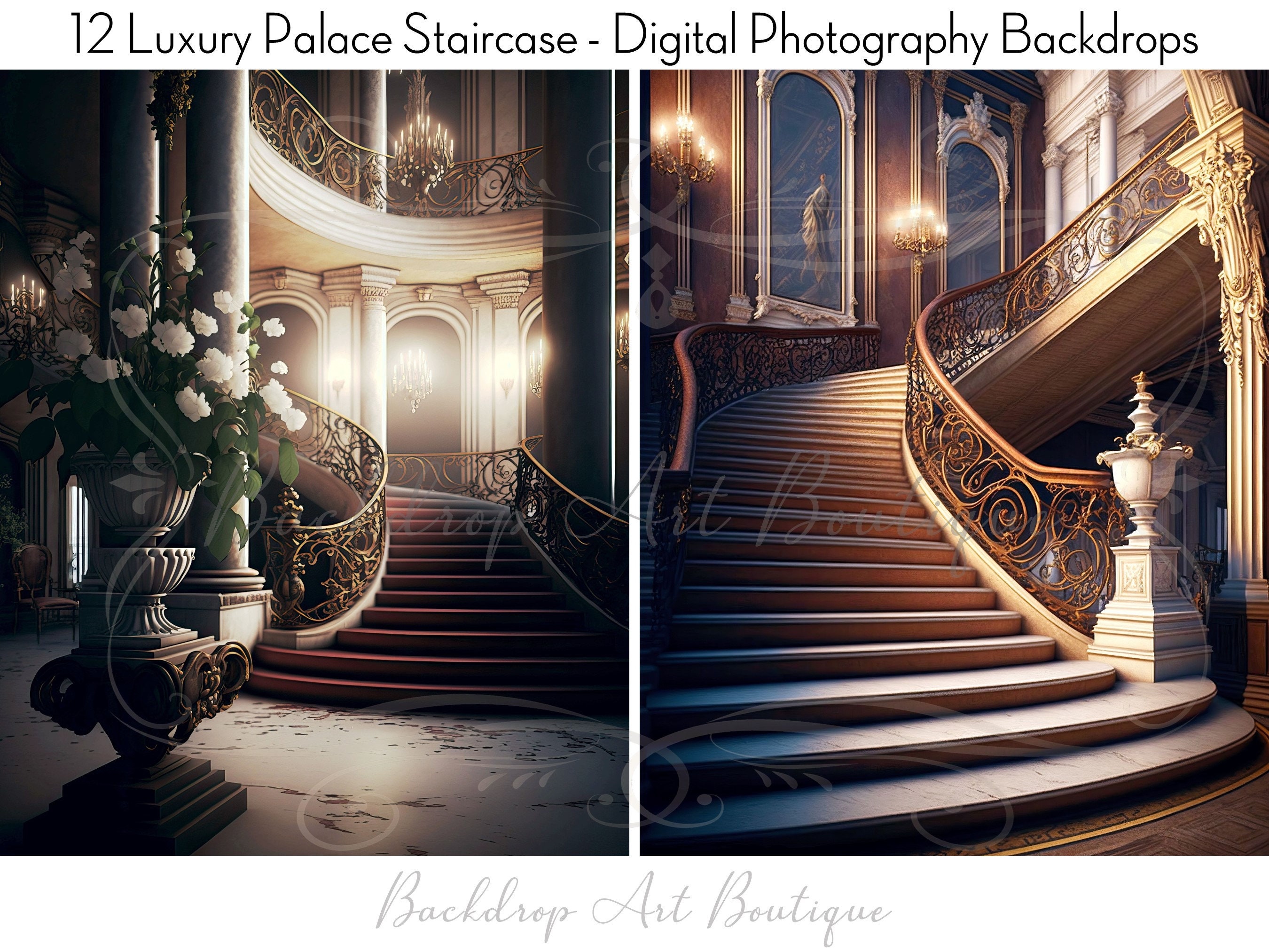 12 Regal Luxury Palace Staircase Digital Backdrops for Photographers ...