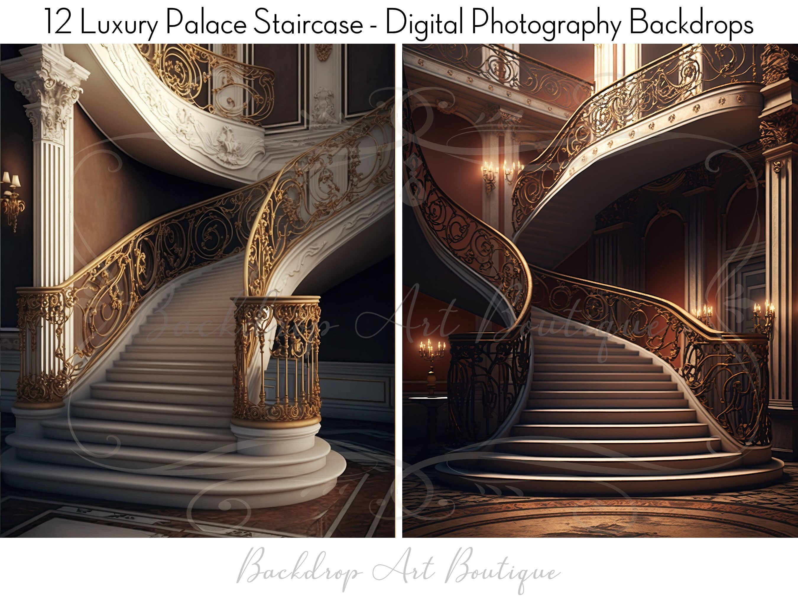 12 Regal Luxury Palace Staircase Digital Backdrops for Photographers ...