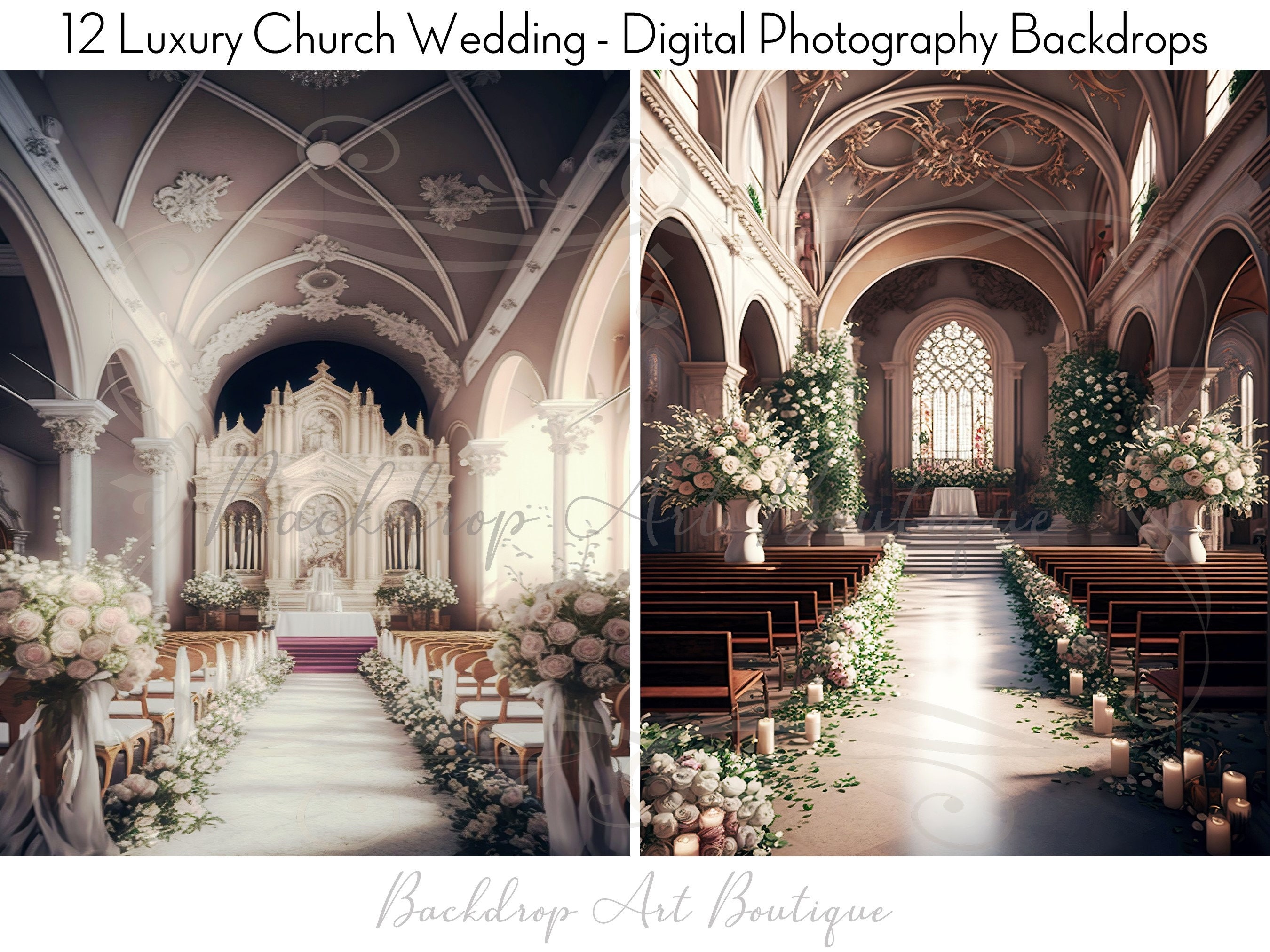 12 Luxurious Grandeur Church Digital Backdrops for Photographers Bridal ...