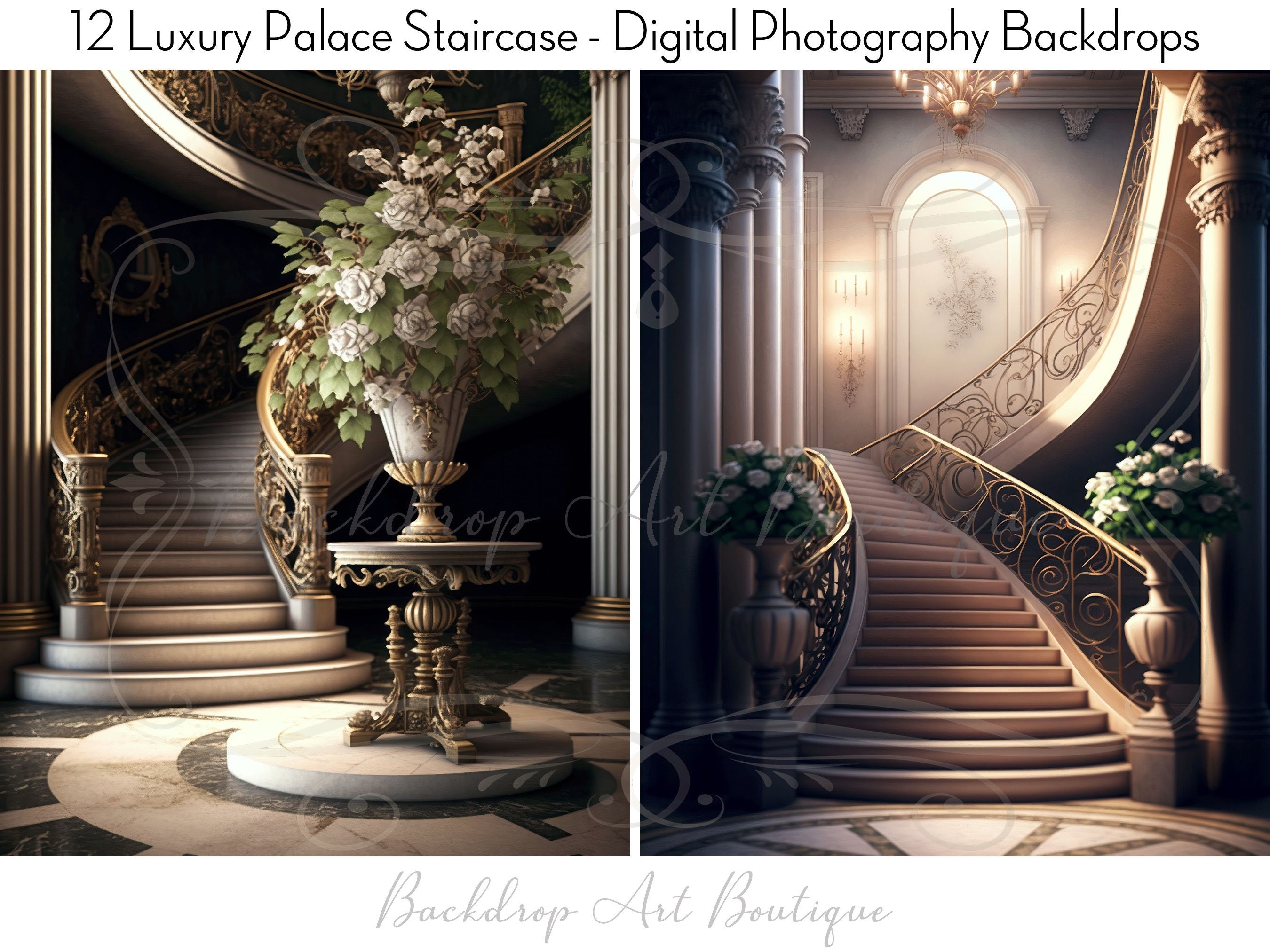 12 Regal Luxury Palace Staircase Digital Backdrops for Photographers ...