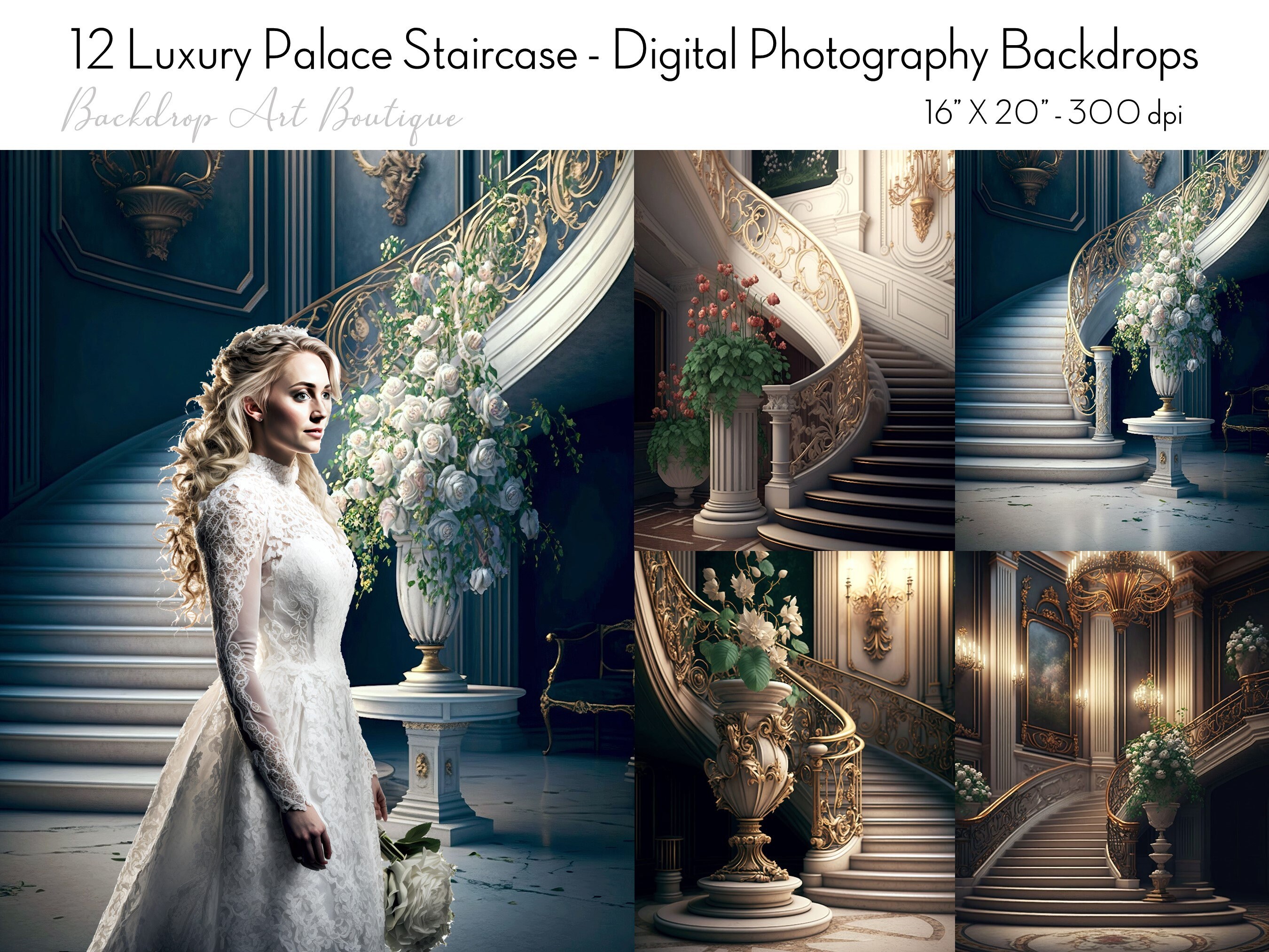 12 Regal Luxury Palace Staircase Digital Backdrops for Photographers ...