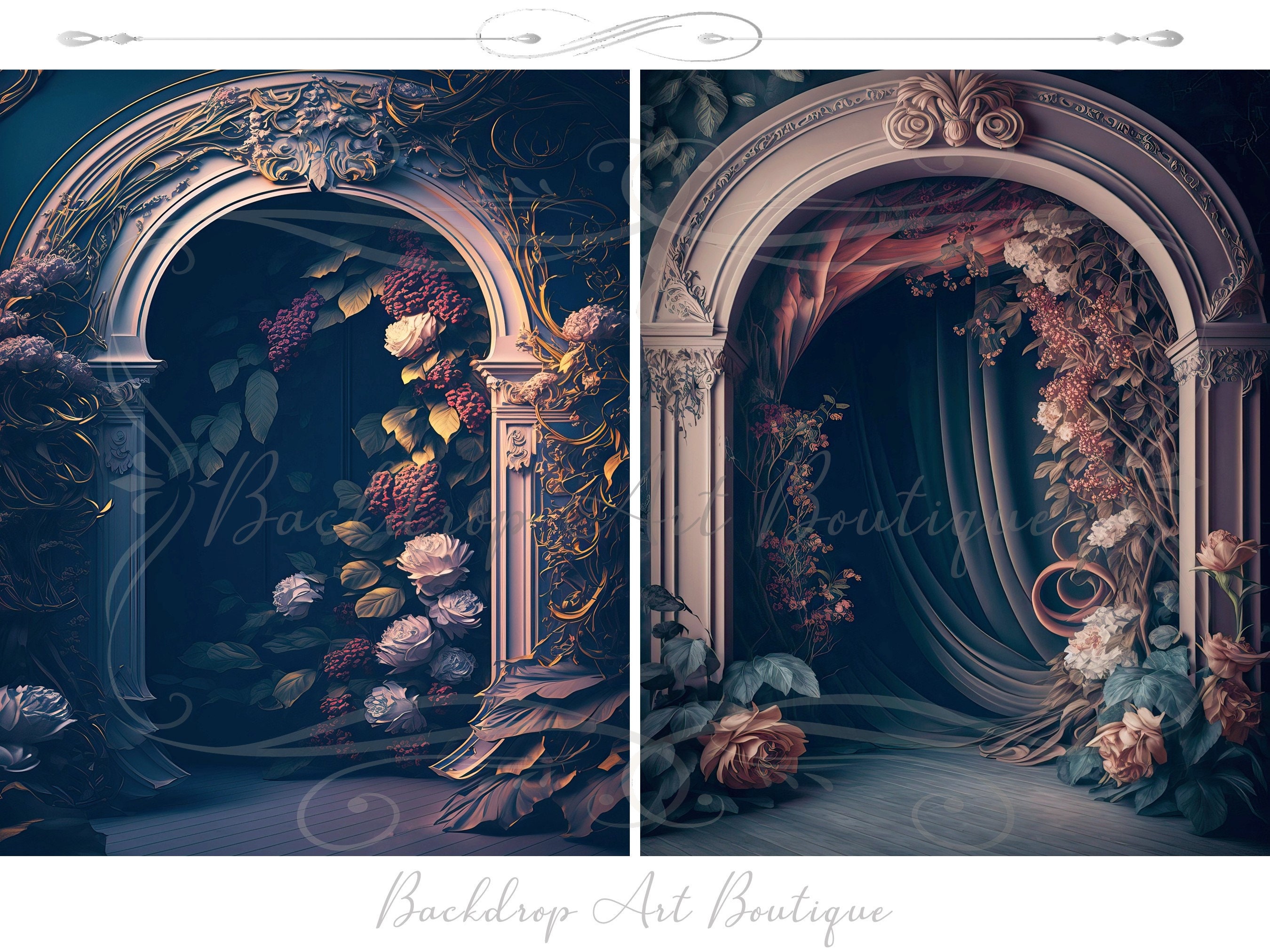Captivating Baroque Floral Arch Digital Backdrops for Photographers ...