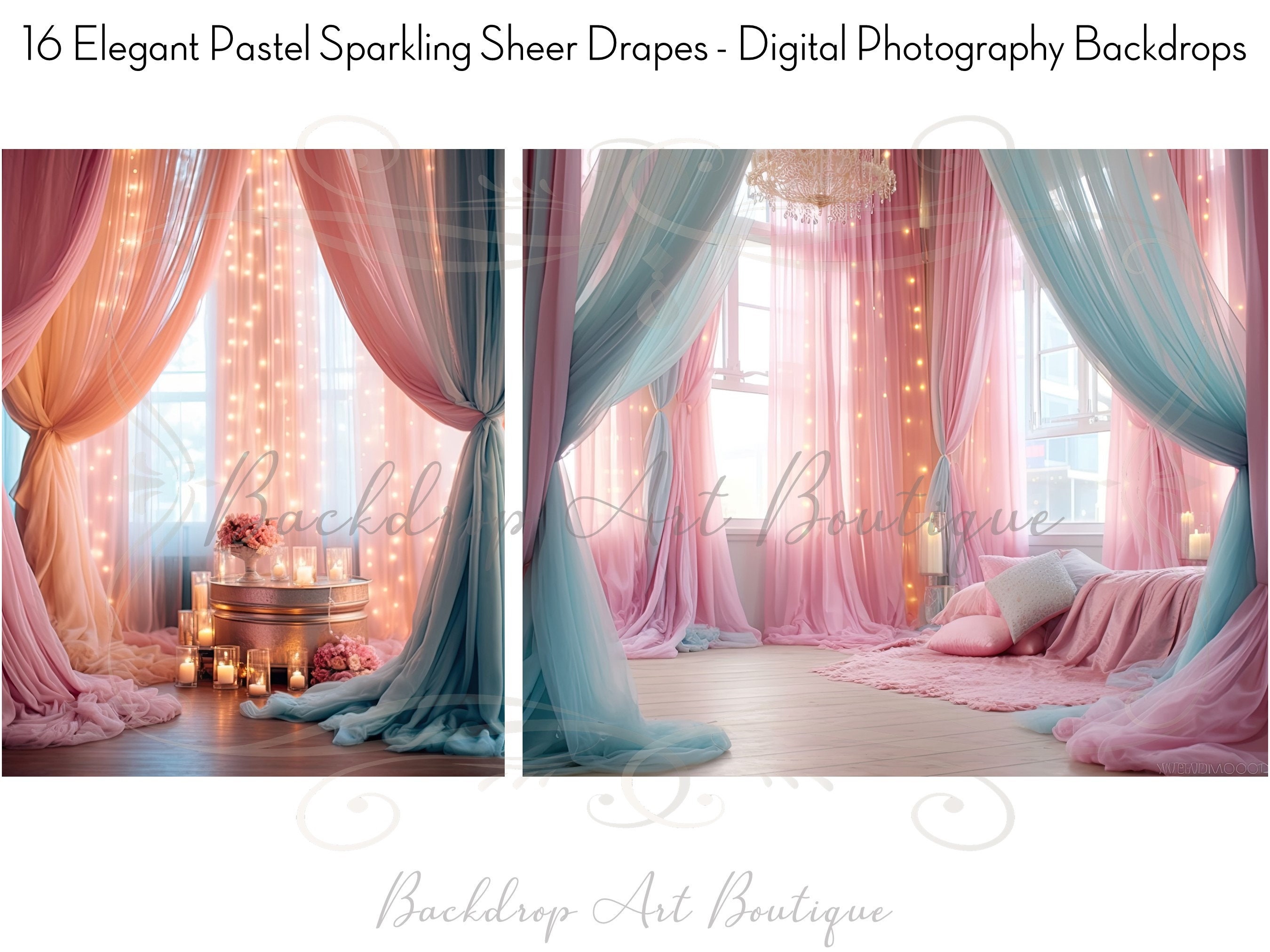 16 PASTEL Digital Backdrops for Photographers: Sparkling Flowing ...