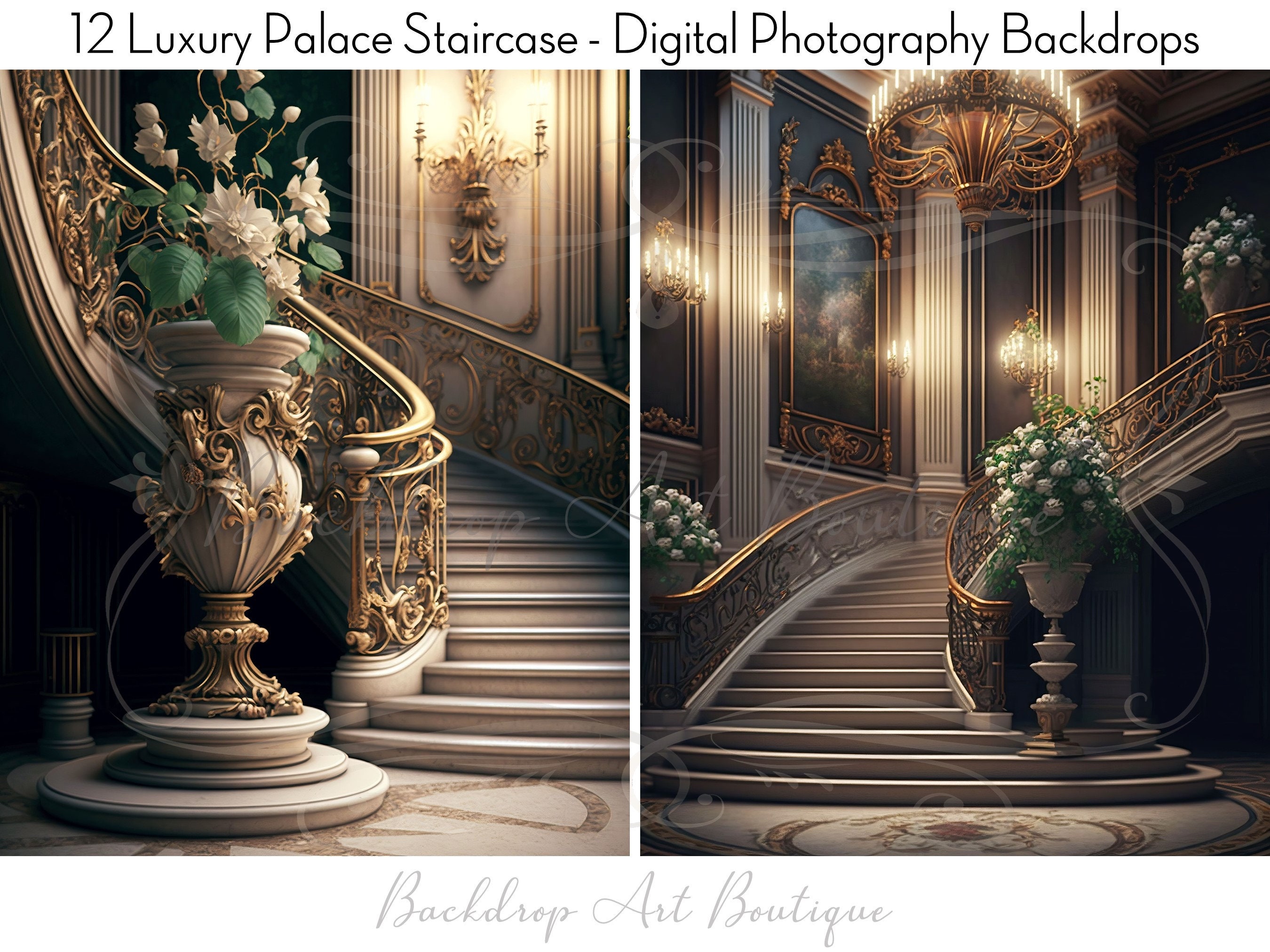 12 Regal Luxury Palace Staircase Digital Backdrops for Photographers ...