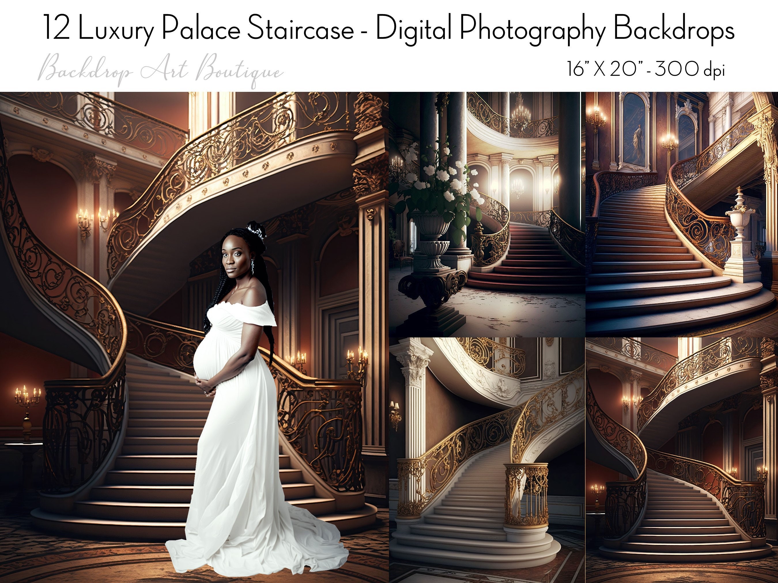 12 Regal Luxury Palace Staircase Digital Backdrops for Photographers ...