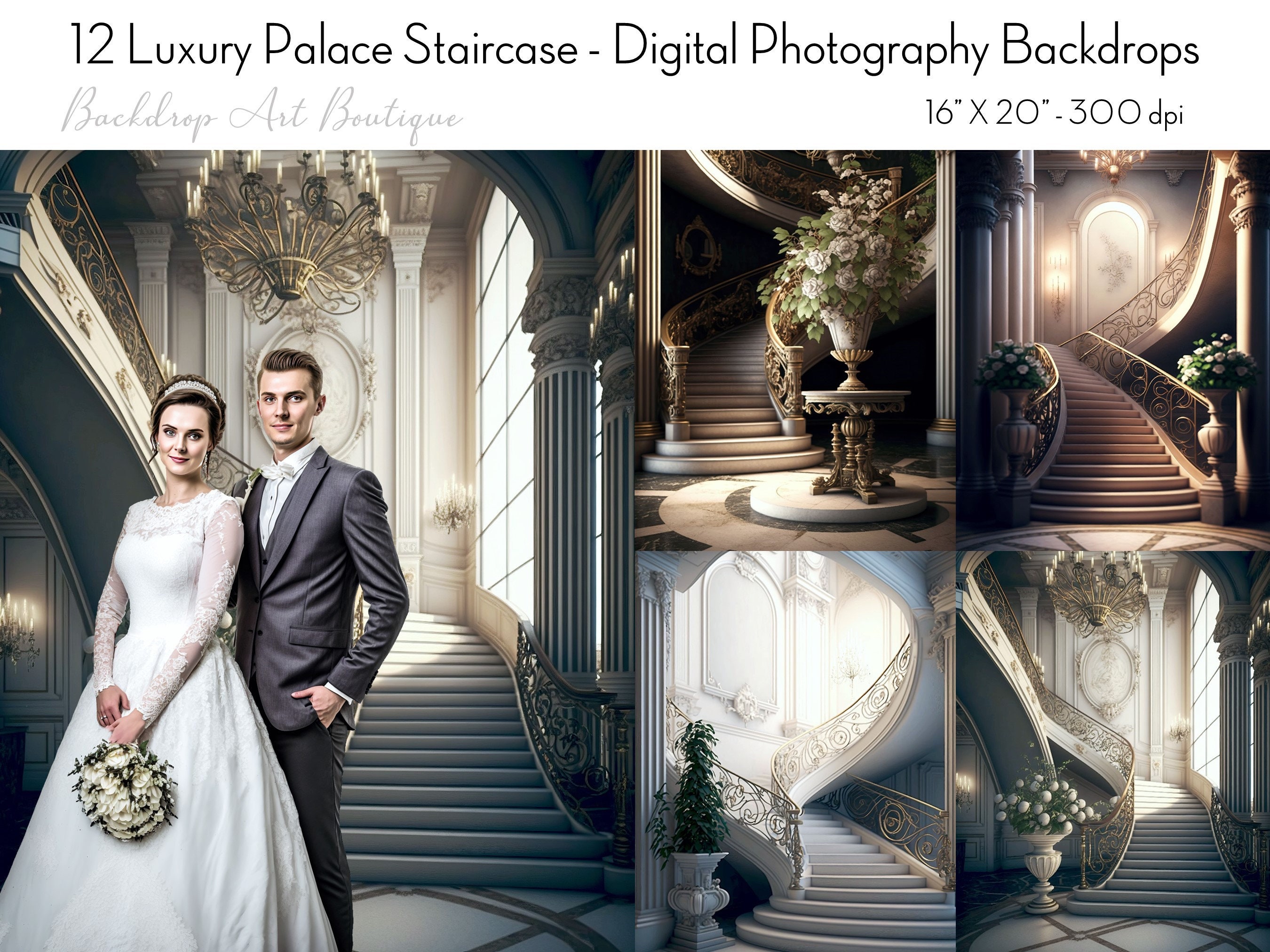 12 Regal Luxury Palace Staircase Digital Backdrops for Photographers ...