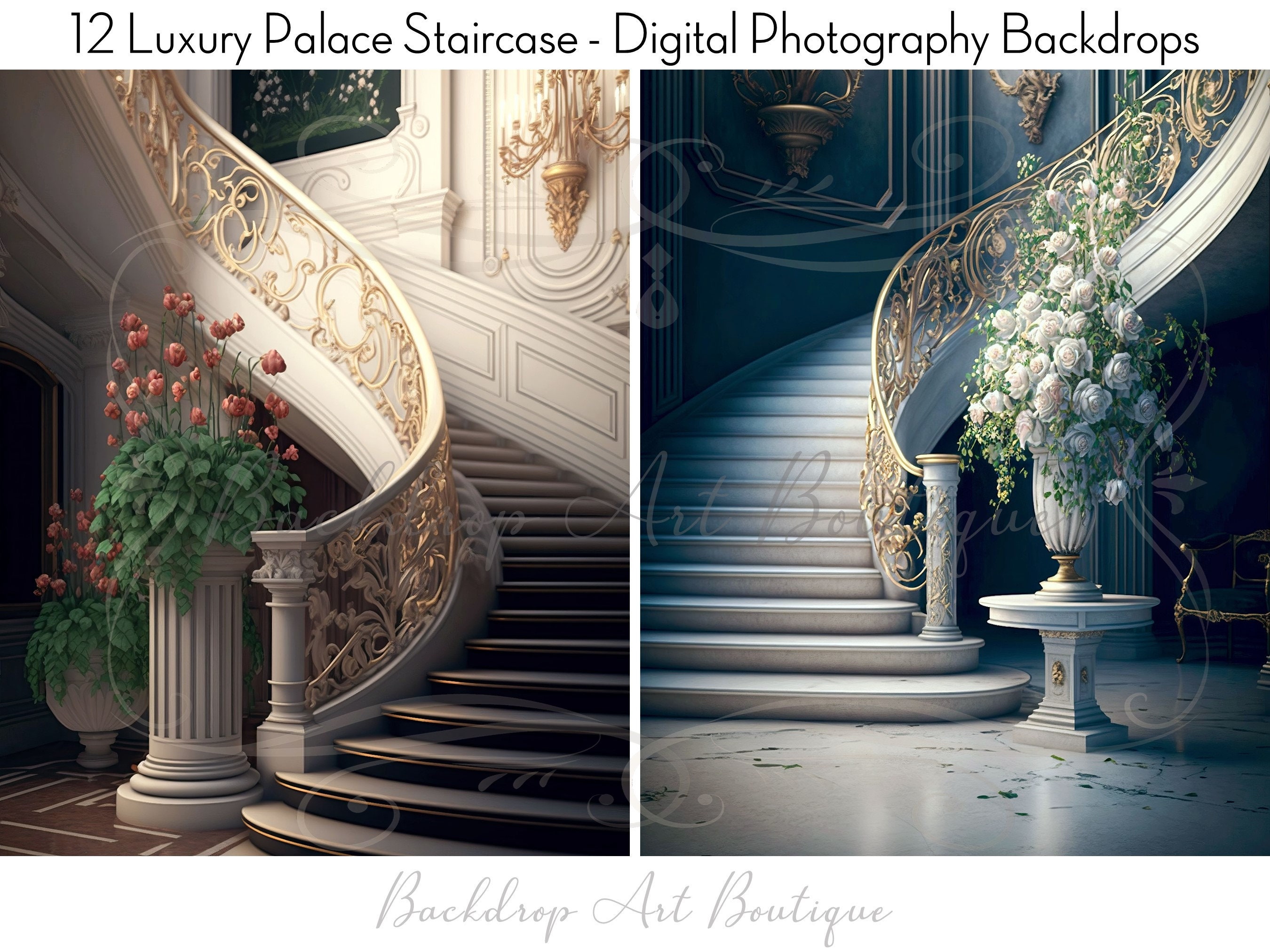 12 Regal Luxury Palace Staircase Digital Backdrops for Photographers ...
