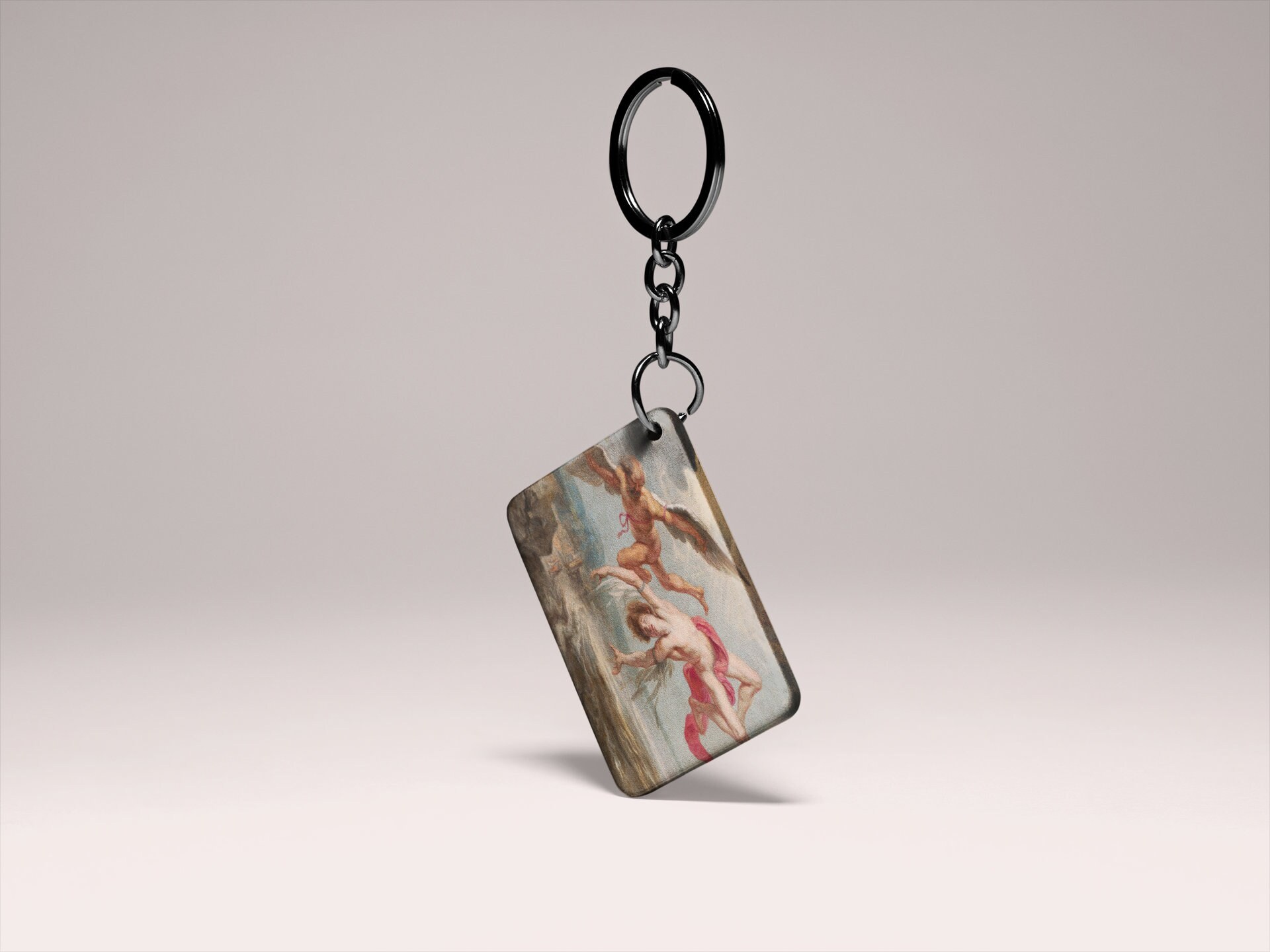 Wooden Keychain With Icarus and Daedalus, Glossy Finish Keychain ...