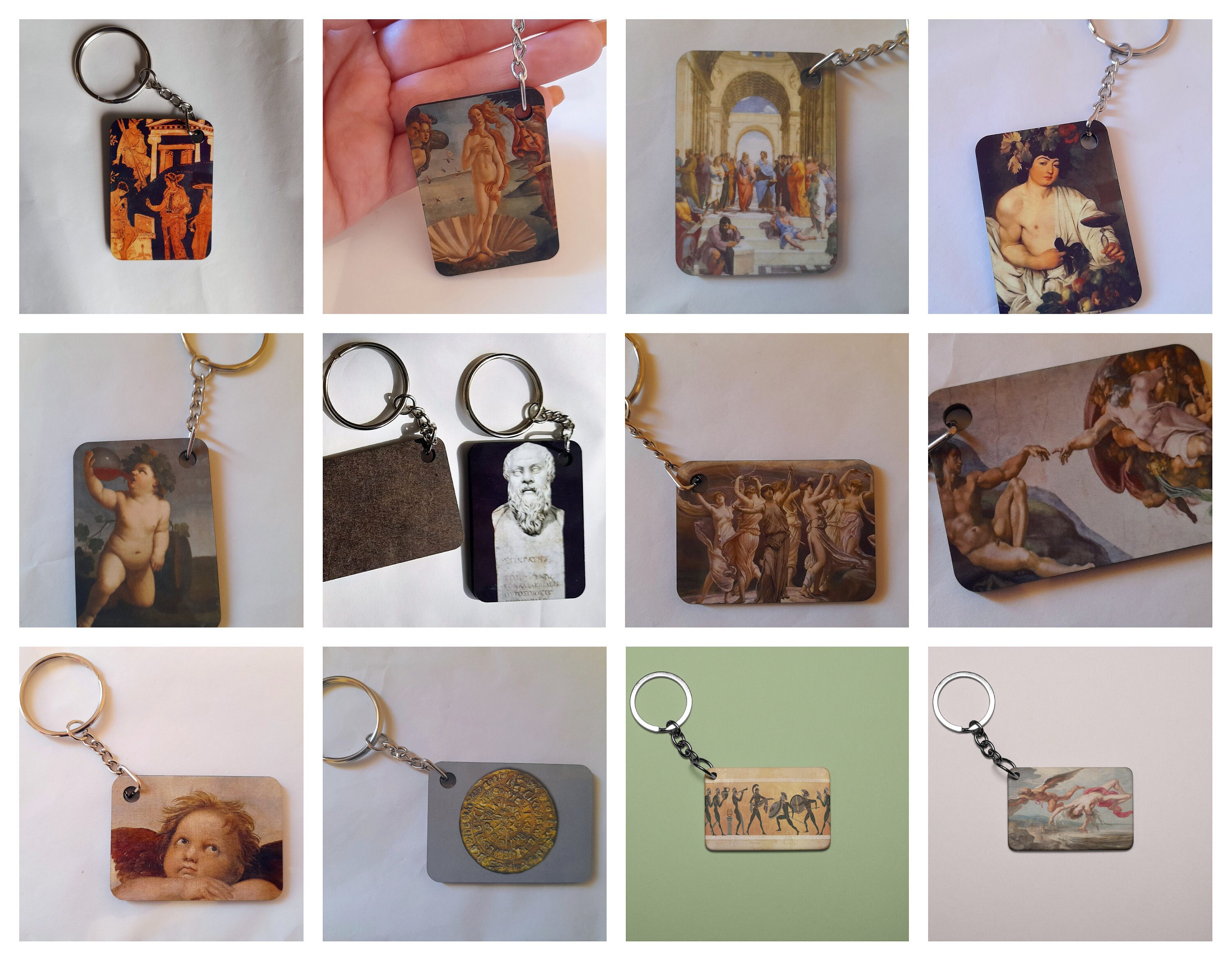 Wooden Keychain With Icarus and Daedalus, Glossy Finish Keychain ...