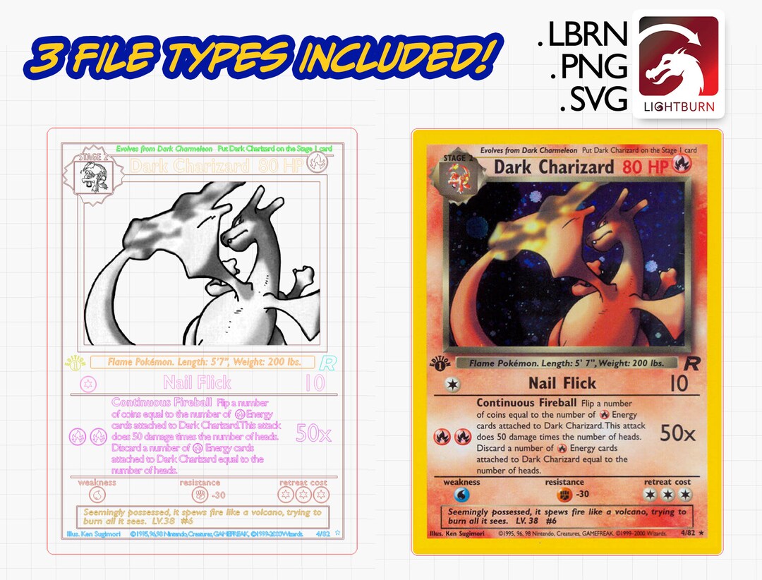 Dark Charizard First Edition SVG, Vector, Laser Cutter File, Lightburn ...