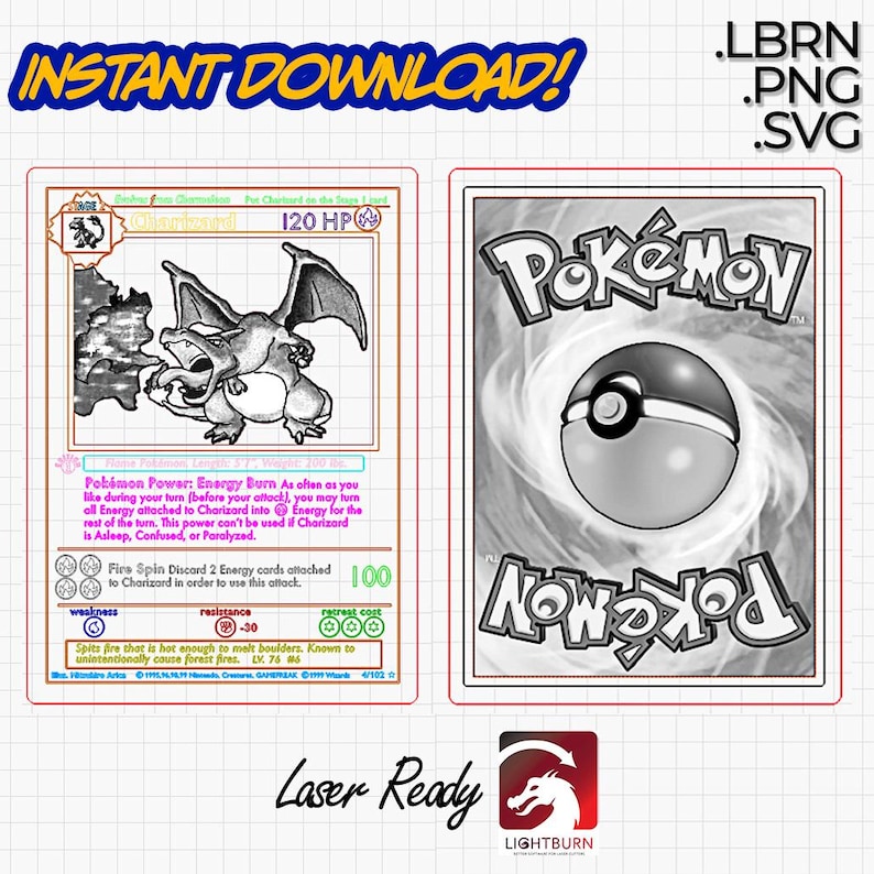 Charizard Base Set SVG, Laser Cut File, Lightburn Template, Pokémon ...