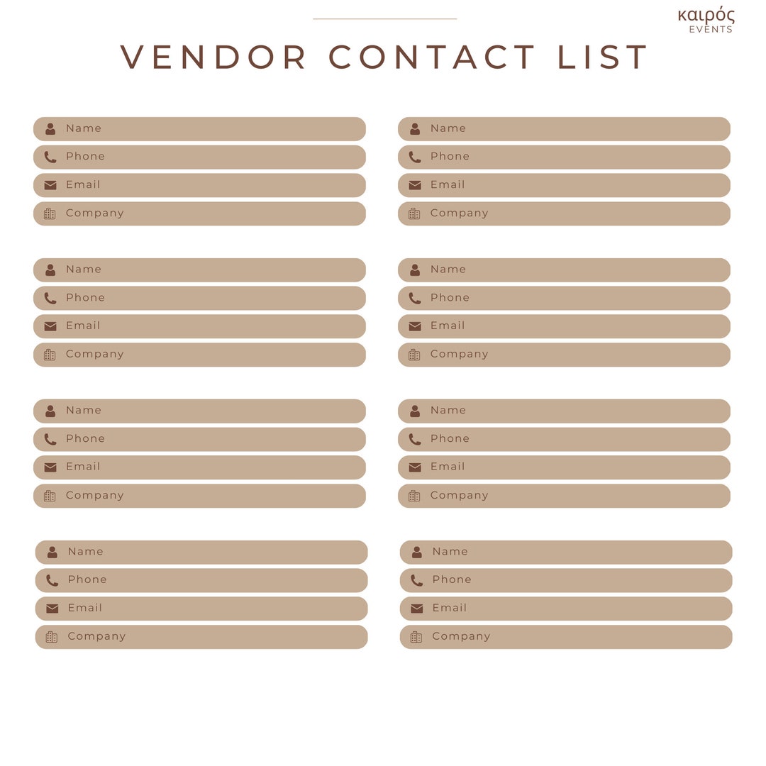 Vendor Contact List - Etsy