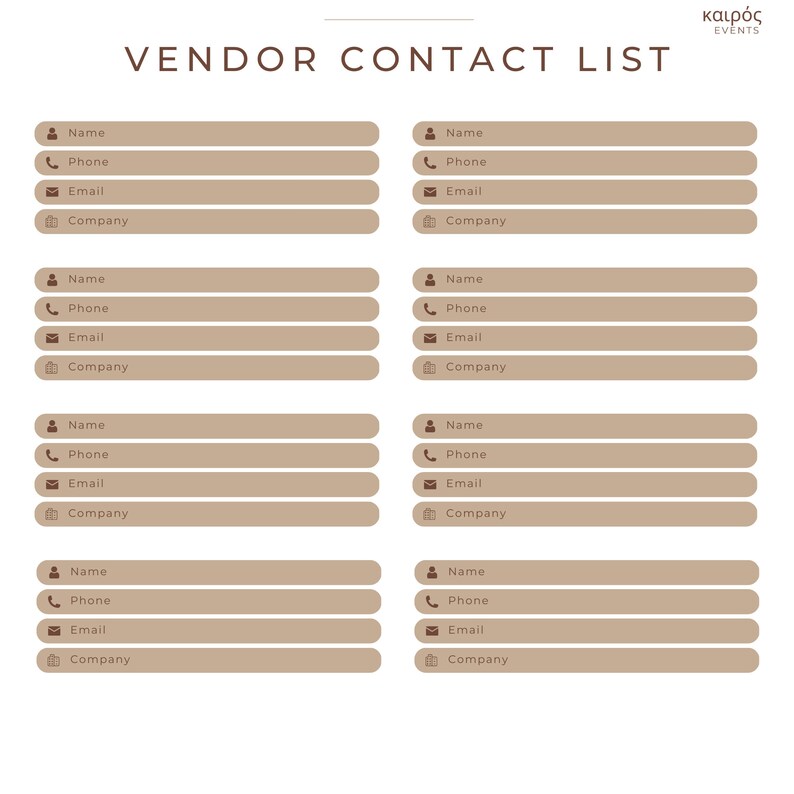 Vendor Contact List - Etsy