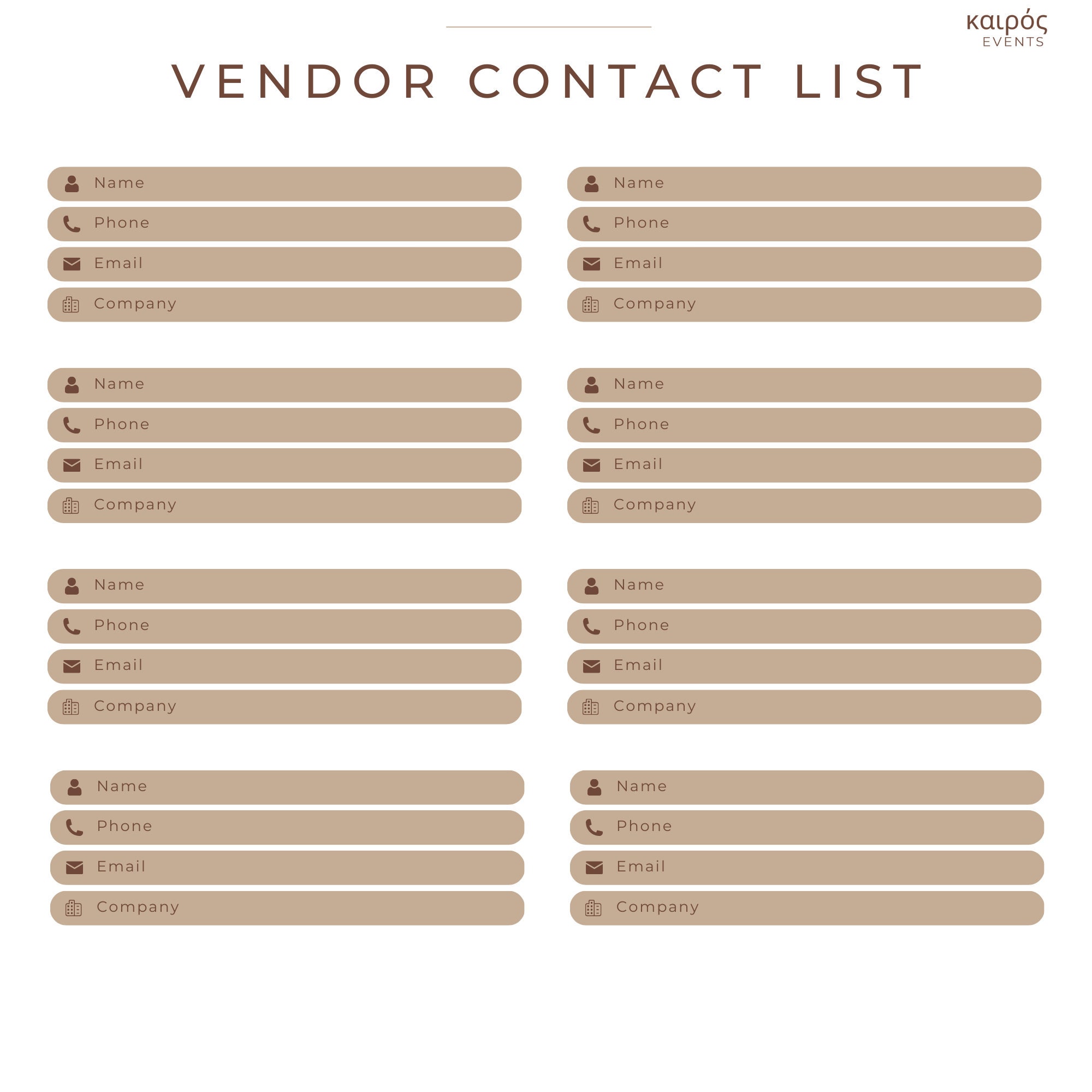 Vendor Contact List - Etsy