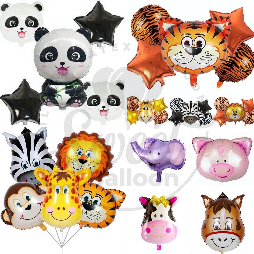5x Jungle Animals Large 30 Foil Balloons Safari Baby Shower Kids Jungle ...