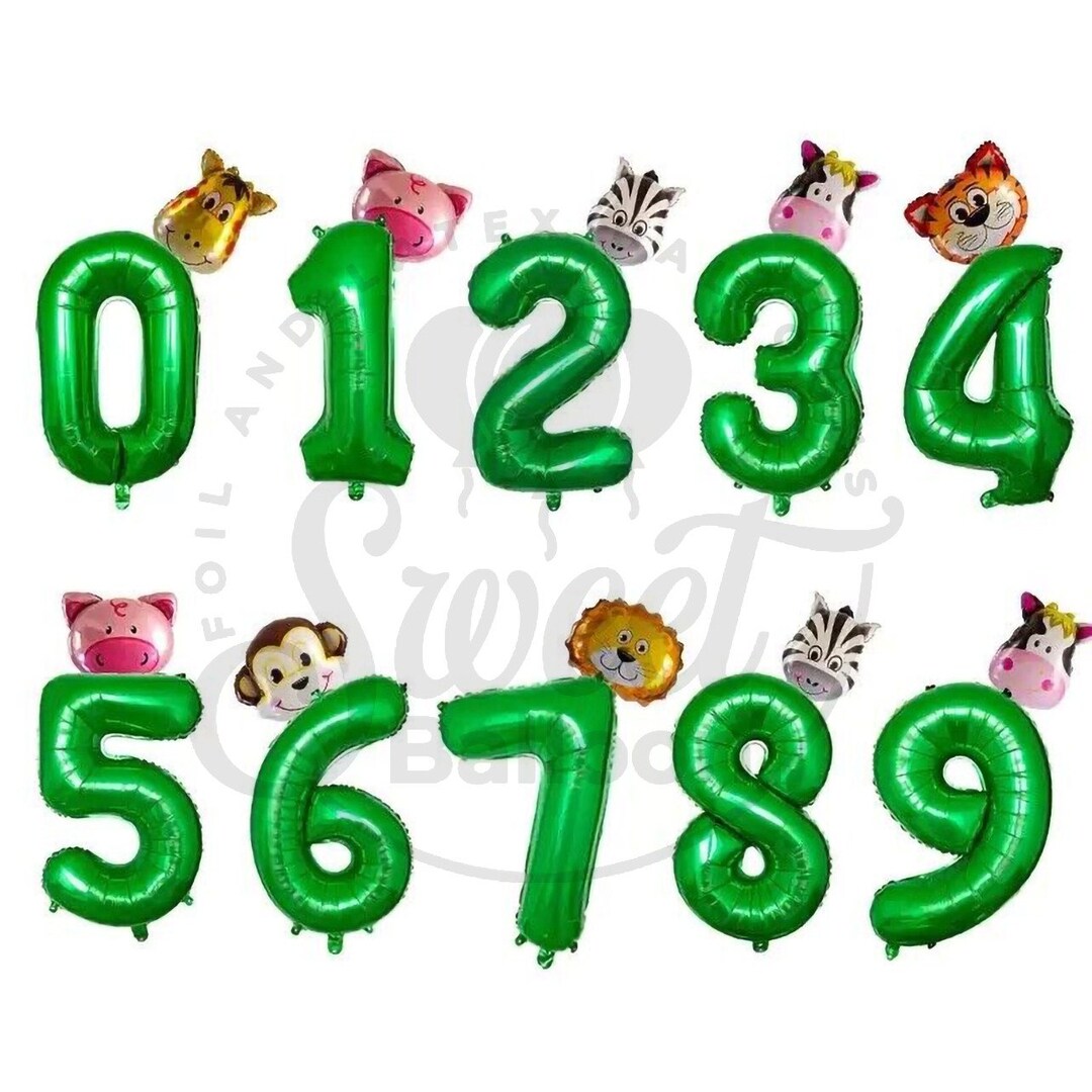 2pcs 30 Jungle Animal Number Balloons, Giant Foil Birthday Party, Kids ...