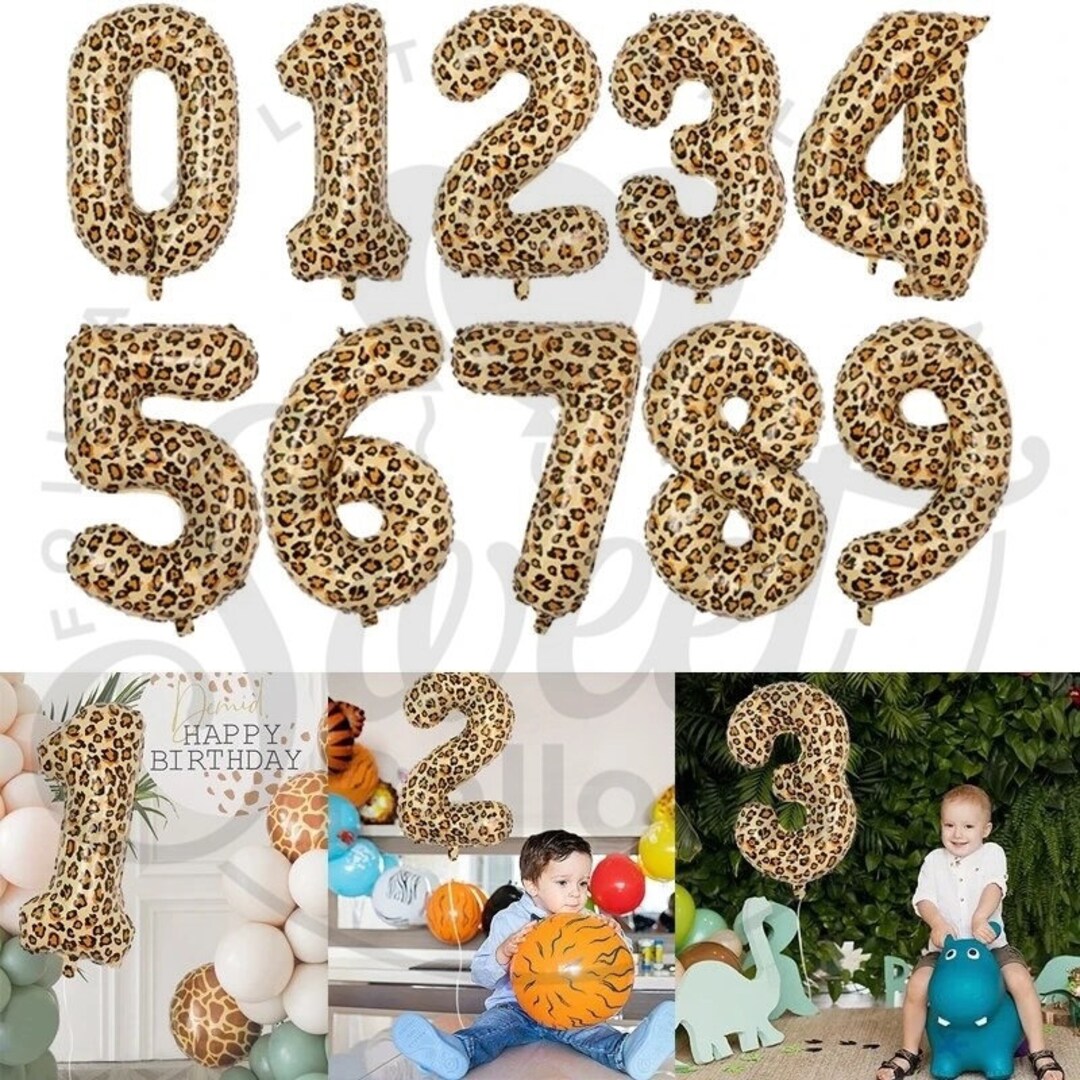 32 Giant Foil Leopard Number Balloons Cheetah Print Air Helium 0-9 ...