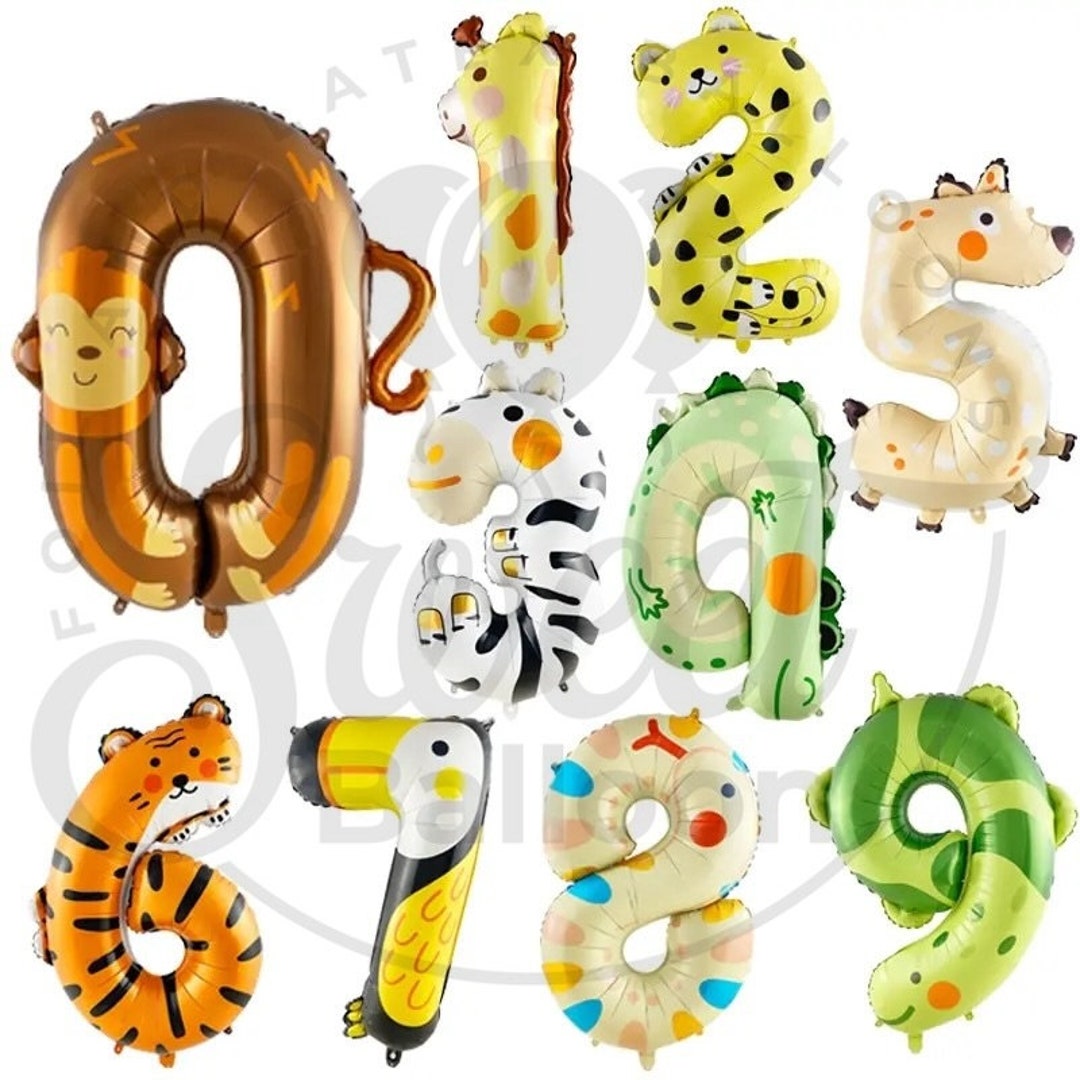 40" Jungle Animal Number Balloons: Safari Party Decoration - Etsy