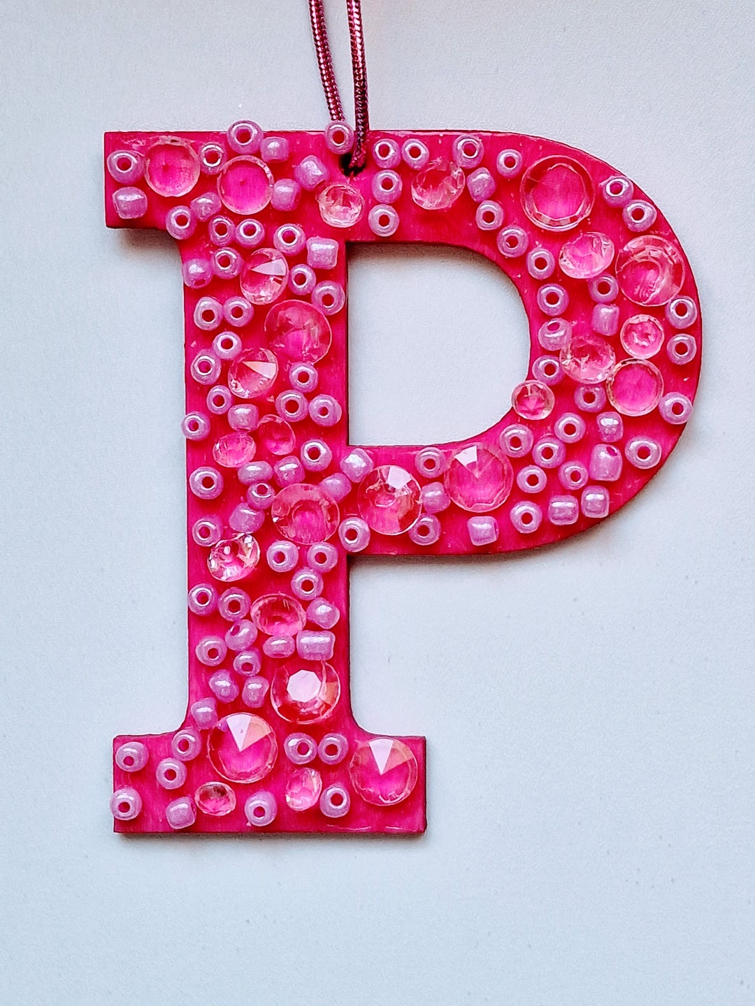 Handmade Christmas Tree Dark Pink Glittered Bauble Wooden Alphabet ...