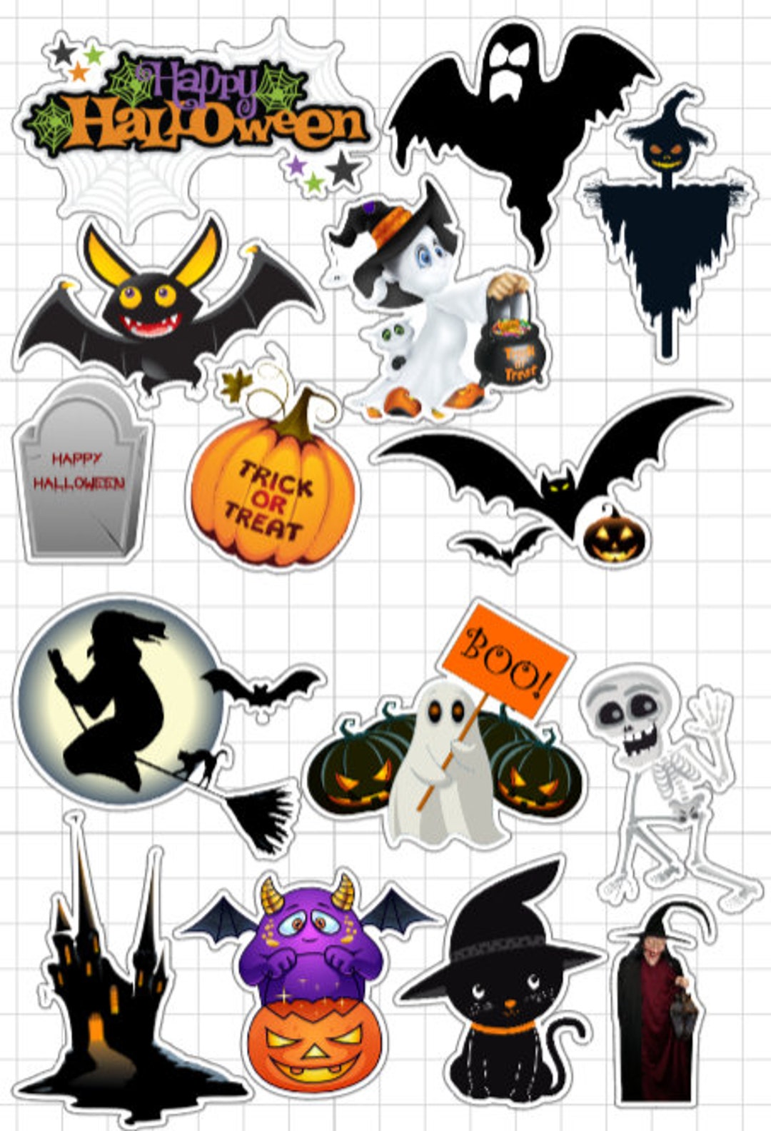 50pcs Vinyl Stickers Scary Monsters Halloween Spooky Funny Kids ...