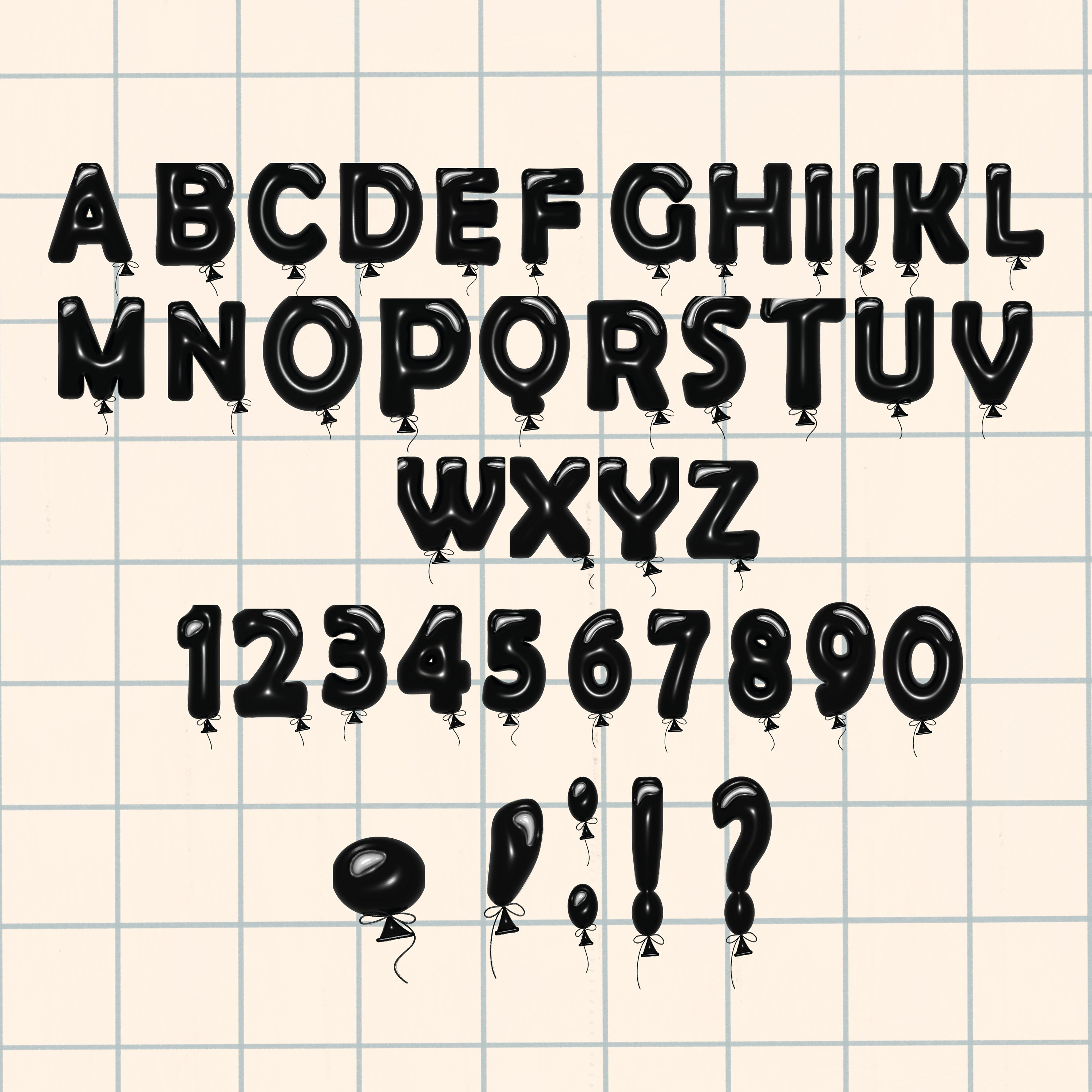 Bubble Puff Black Alphabet Letters and Numbers, 3D Inflated Letters ...